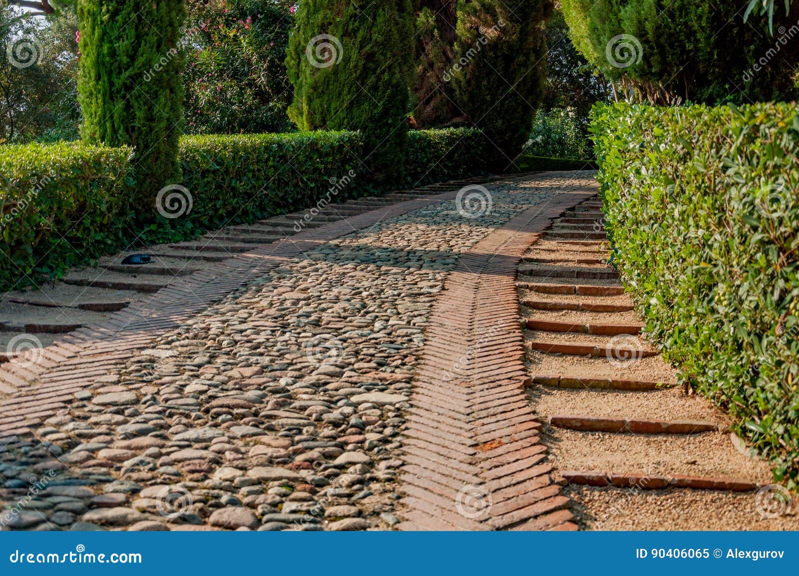 Stone-lined Walkway in the Park Stock Image - Image of blue, beauty ...