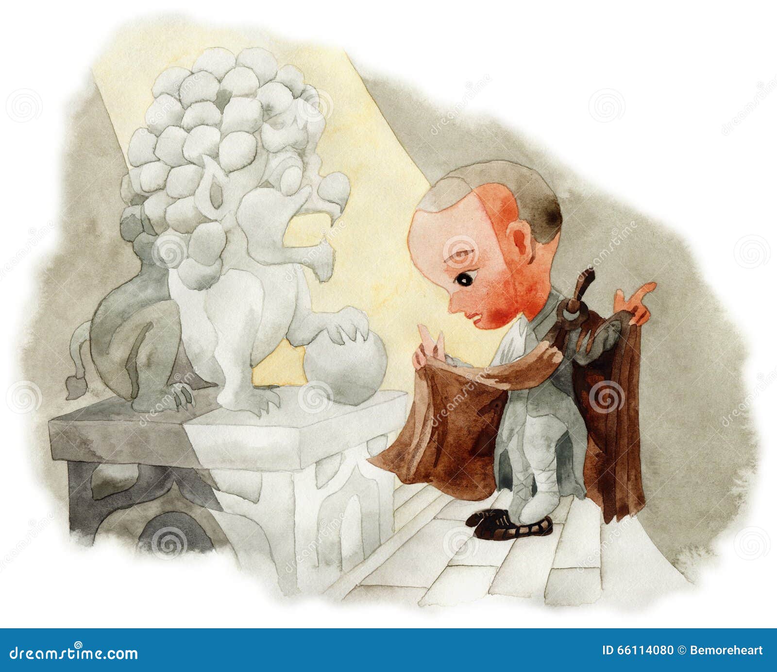 Stone lion and monk stock illustration. Illustration of monk - 66114080