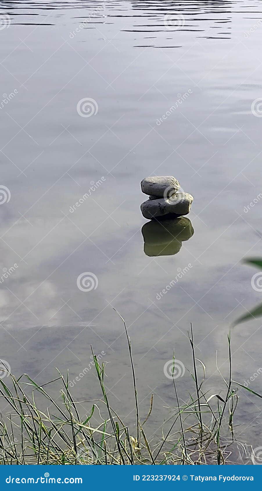 A Stone Lying on Another Stone on the Water Surface Stock Photo - Image ...