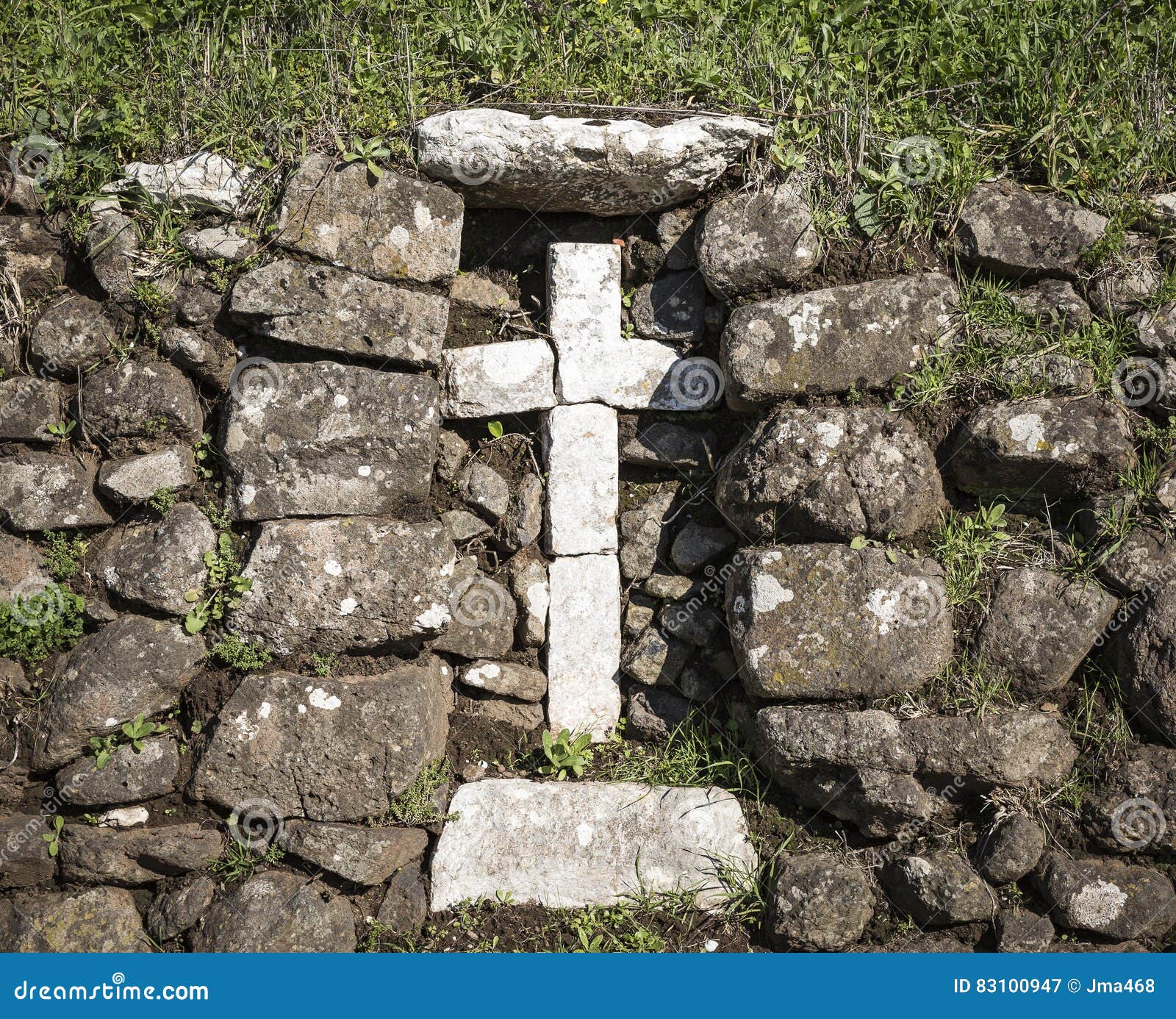 Stone Made Cross on a Rural Stone Made Wall Stock Image - Image of ...