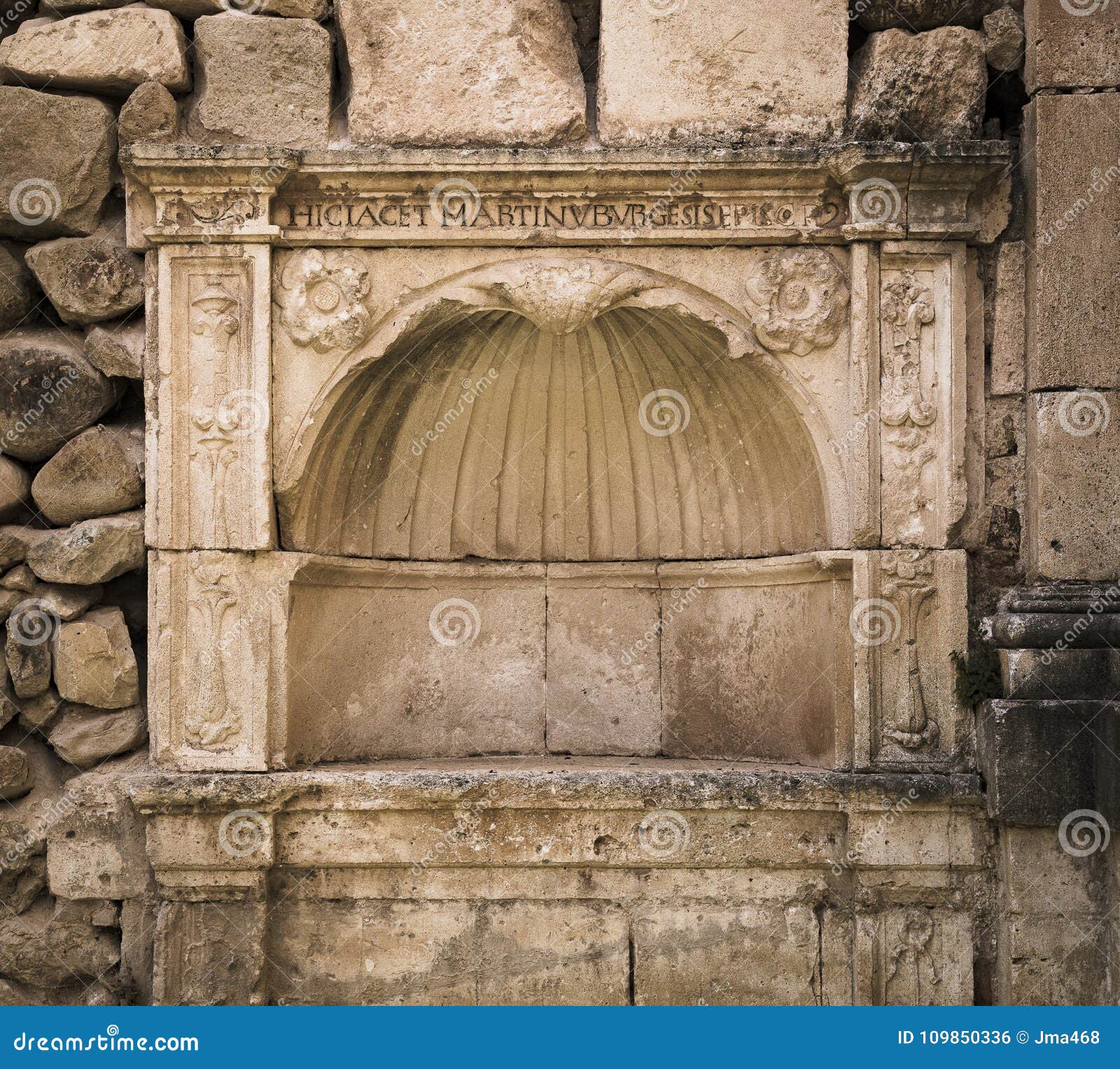 Stone Made Medieval Altar with Latin Inscriptions Stock Photo - Image ...