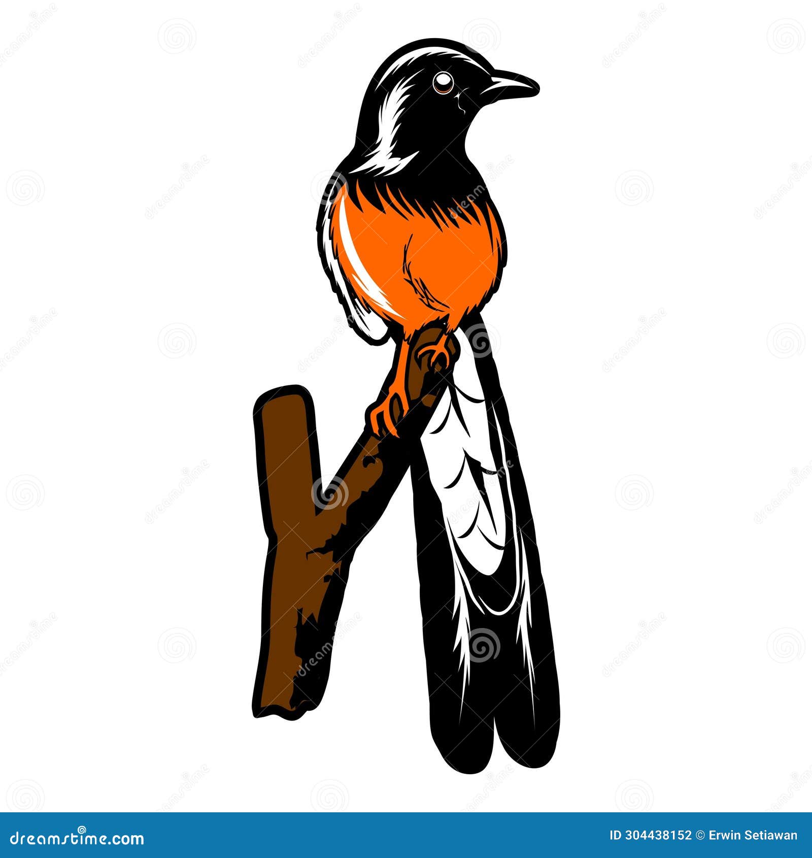 Stone Magpie Bird Perched on a Twig Front View Looking Left Stock ...