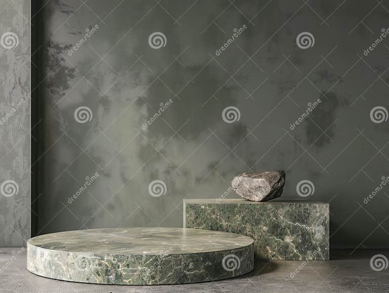 Stone and Marble Platforms on a Green Concrete Wall Stock Illustration ...