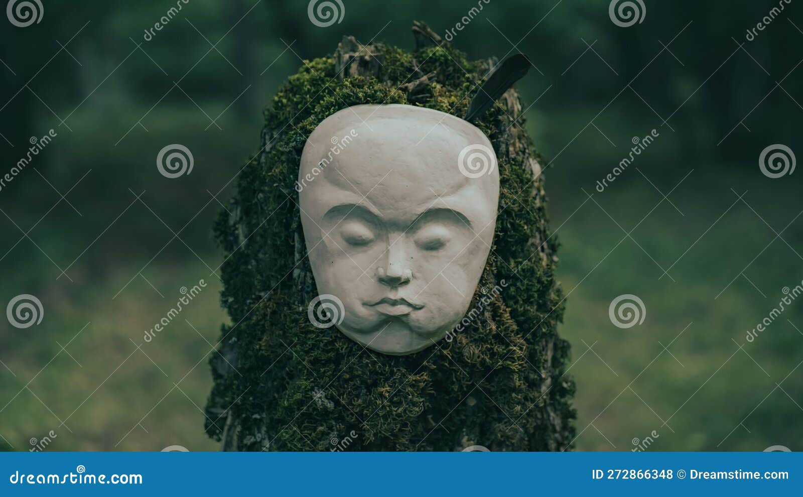 Stone Mask on a Tree Trunk. Stock Photo - Image of tree, mask: 272866348
