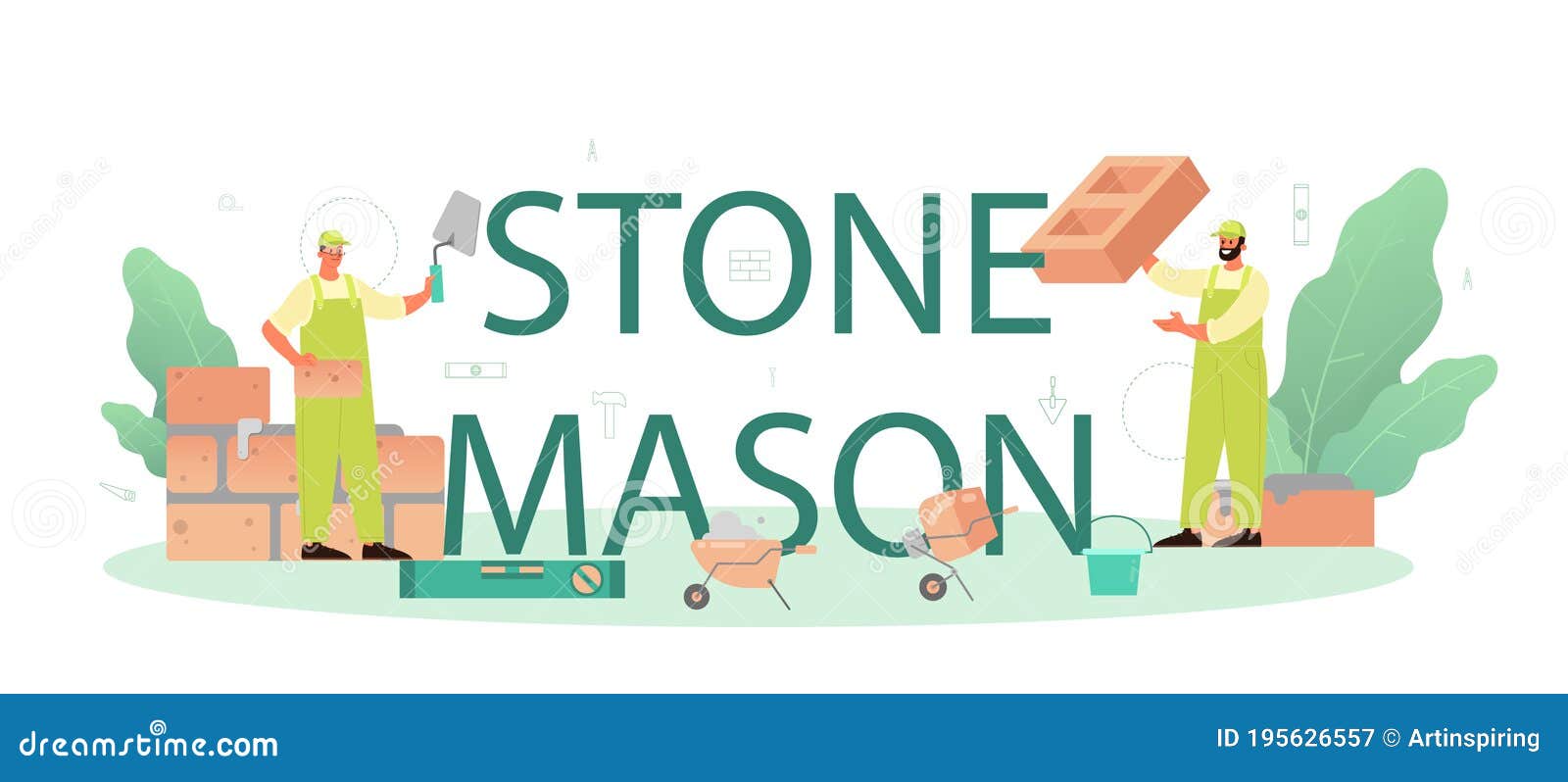 Stone Mason Typographic Header. Professional Builder Constructing Stock ...