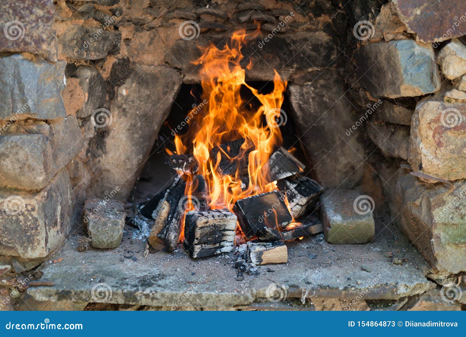 Stone Masonry Furnace with Burning Fire Stock Image - Image of cooking ...