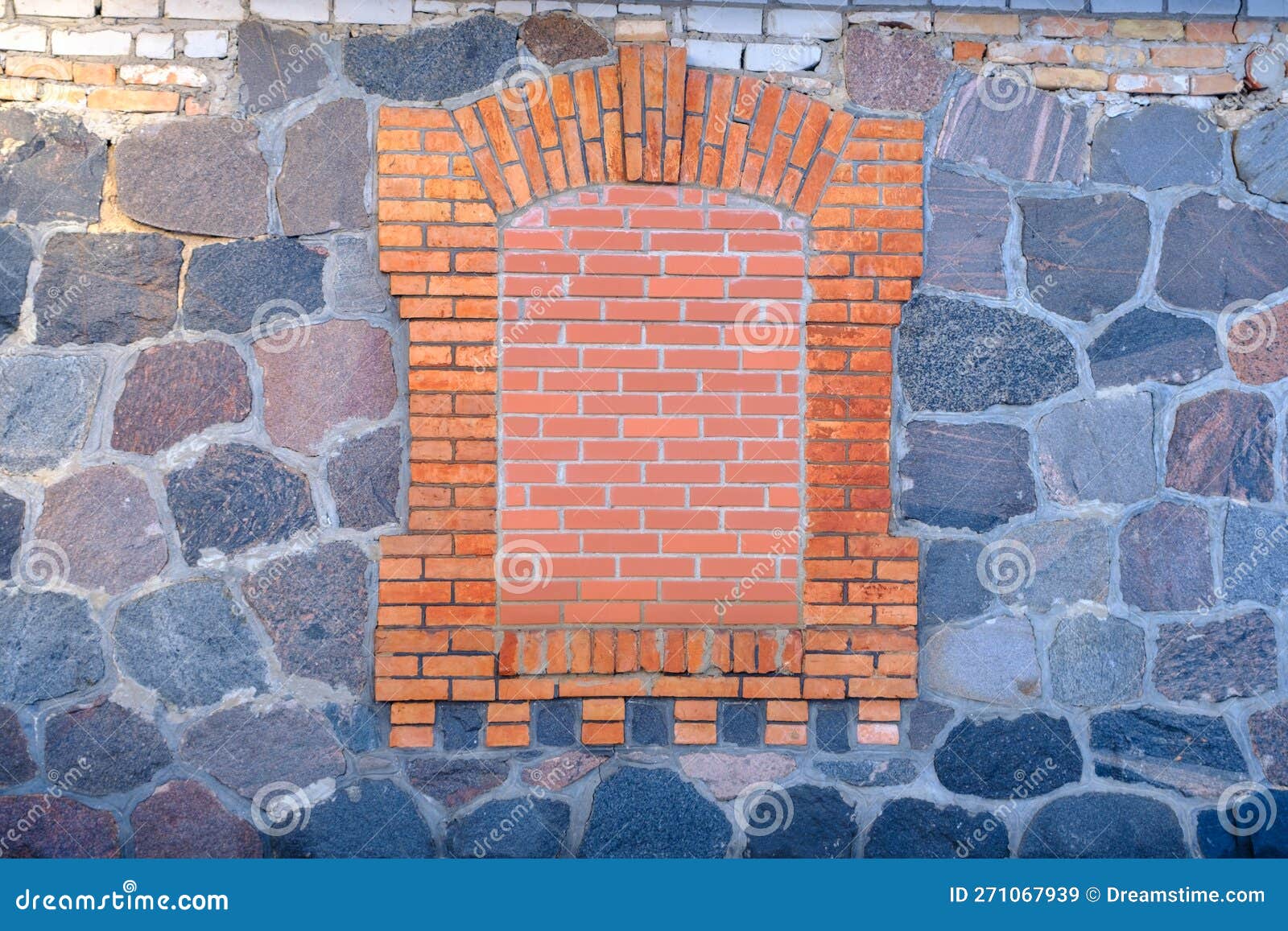 Stone Masonry Wall with Bricked Up Window with Red Bricks Stock Image ...