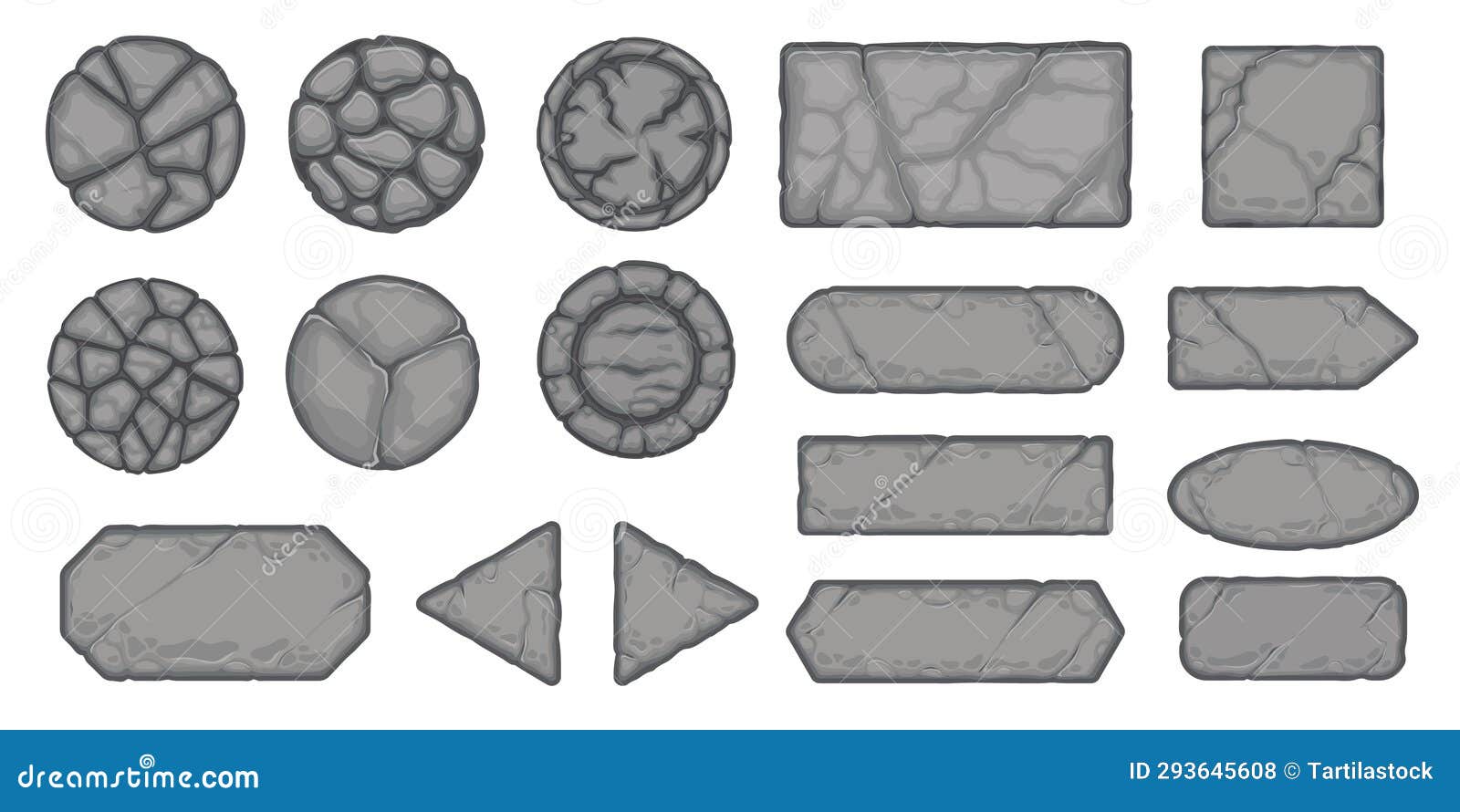 Stone Menu Buttons. Medieval Cracked Border UI Elements, Old Granite ...