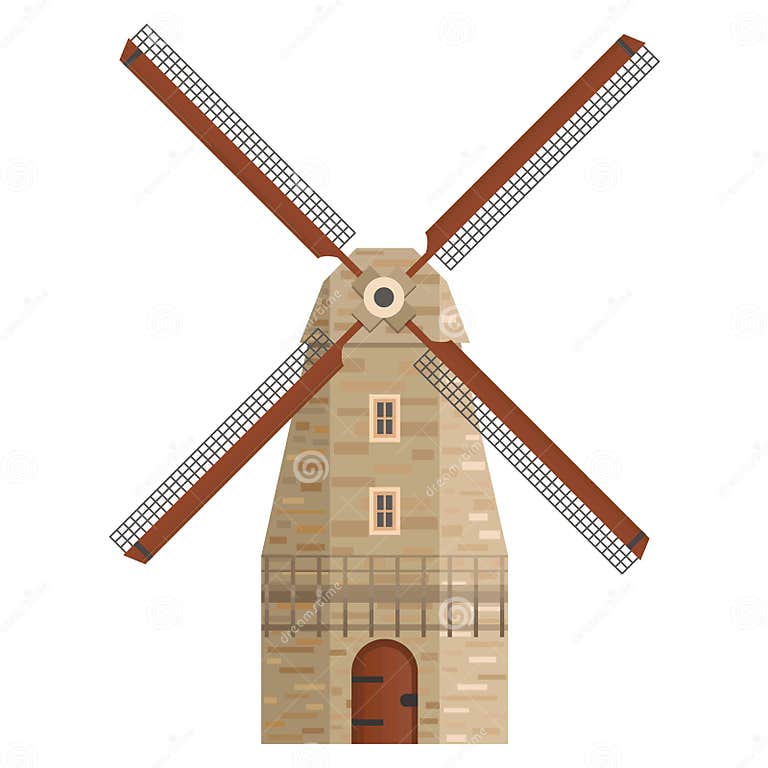 Stone Mill on Isolated White Background. Vector Illustration Stock ...
