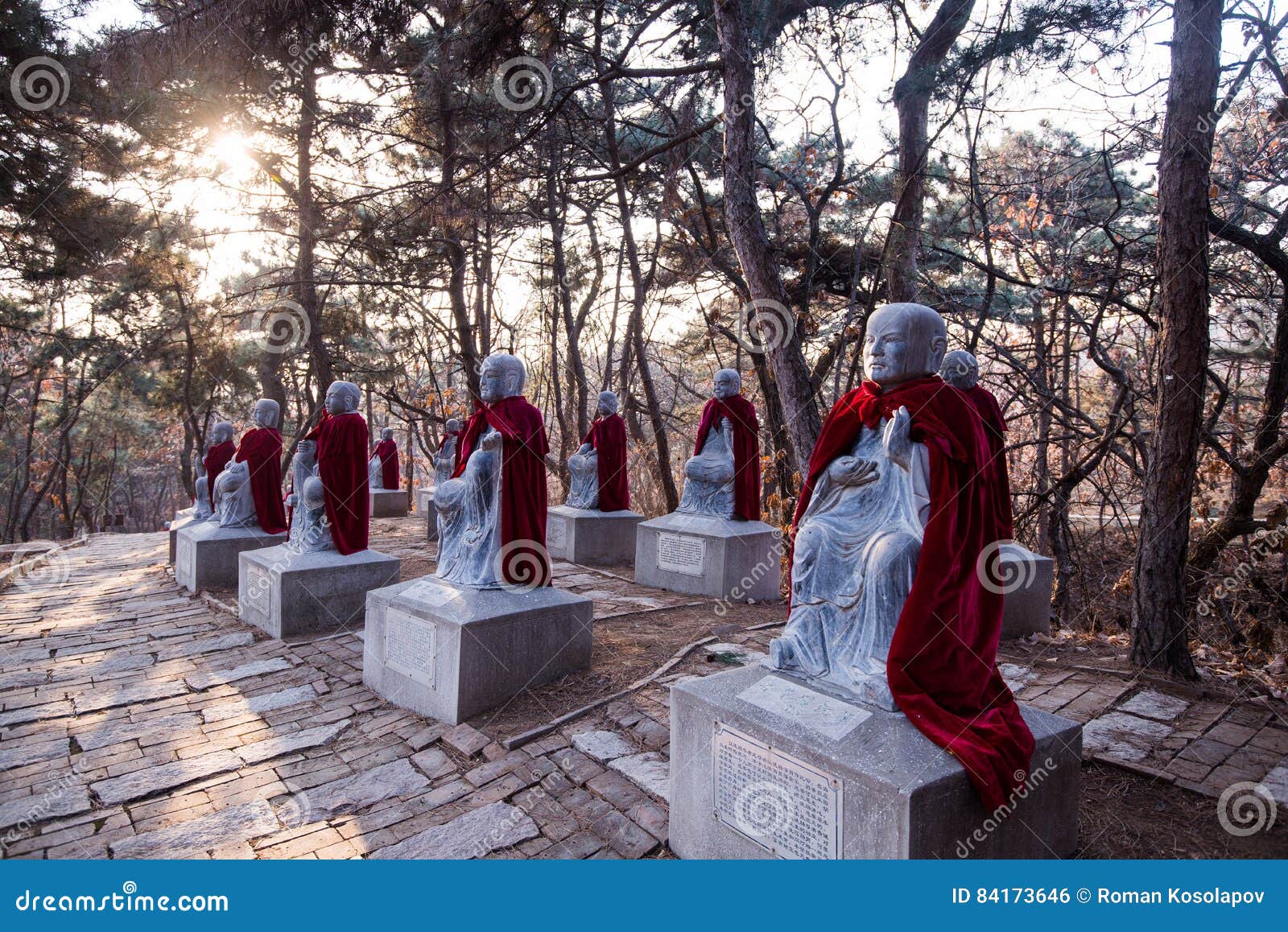 Stone Monk Statues Wearing Mantles at Chinese Forest Stock Photo ...