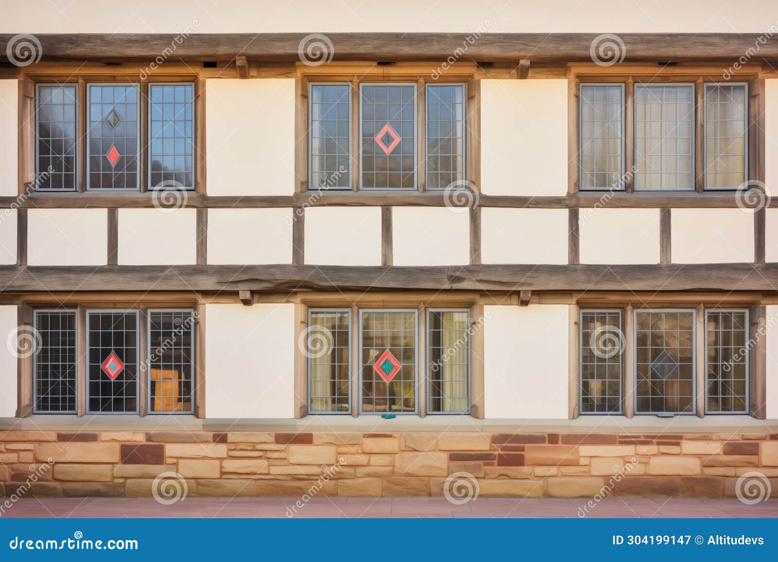 Stone Mullioned Windows on a Tudor Mansion Stock Image - Image of ...