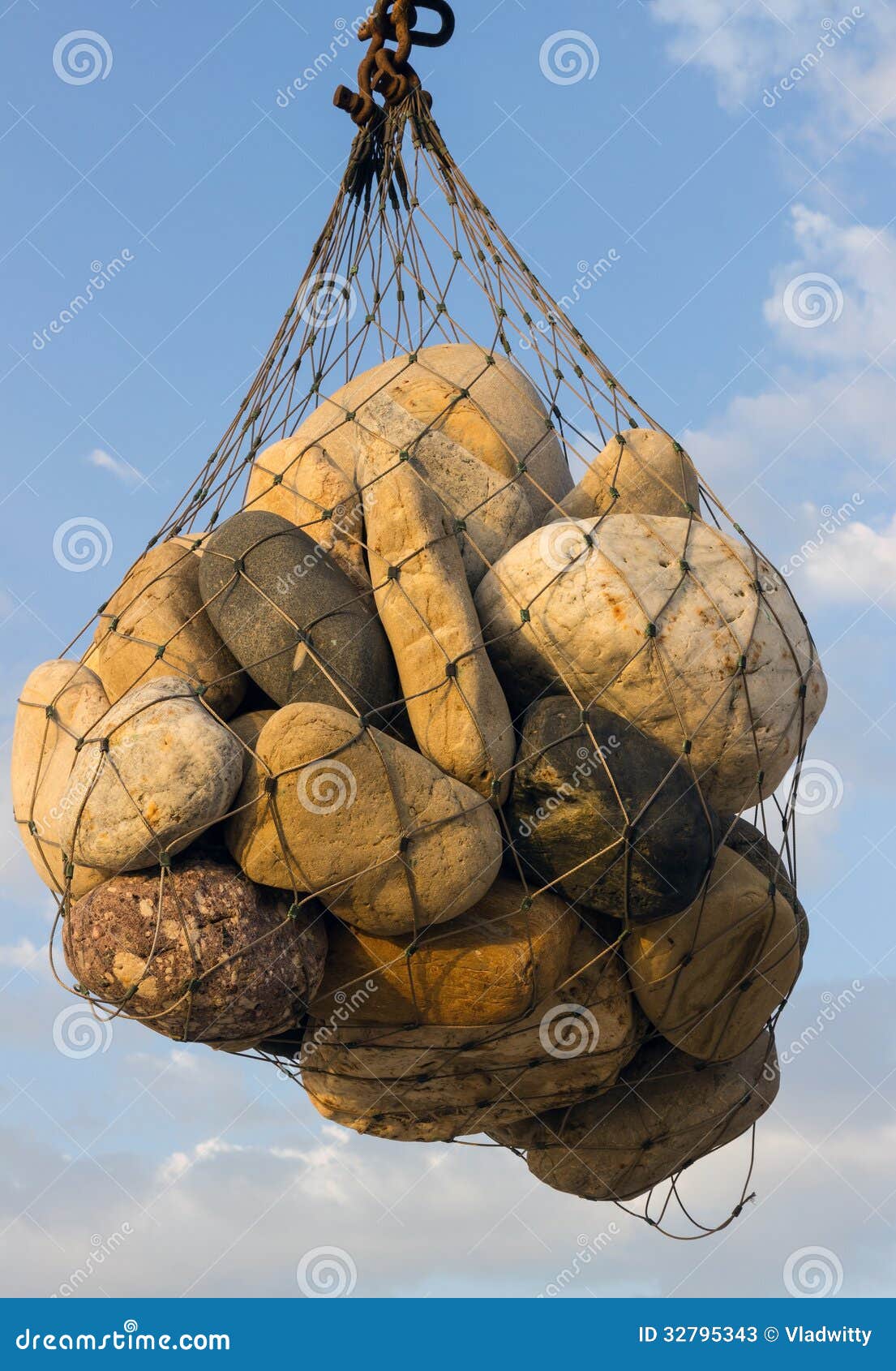 Stone in Net on Background Sky Stock Image - Image of balancing ...