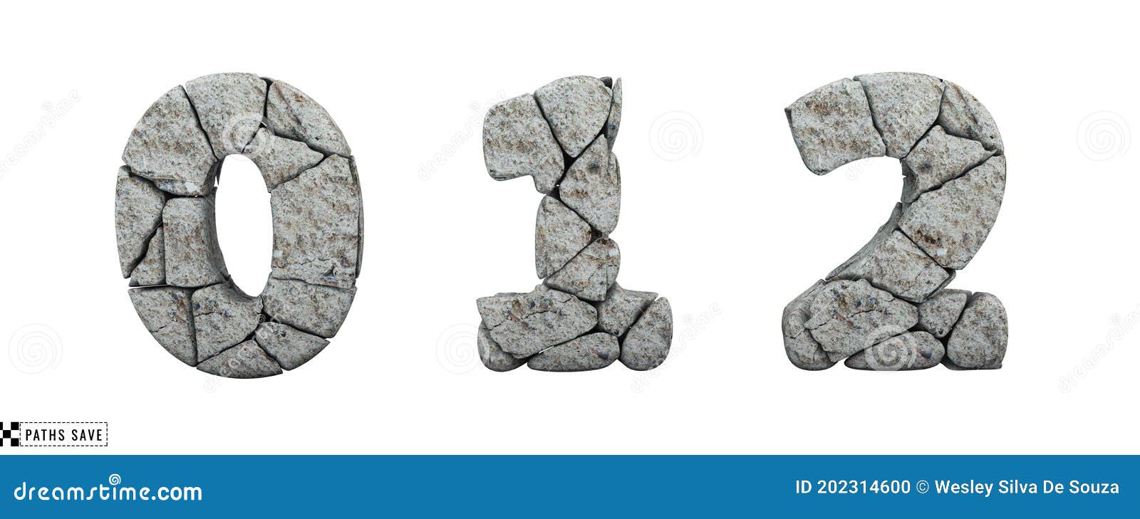 Stone Numbers 0, 1, 2, 3d Render. Rock Alphabet. Path Save. Stock ...