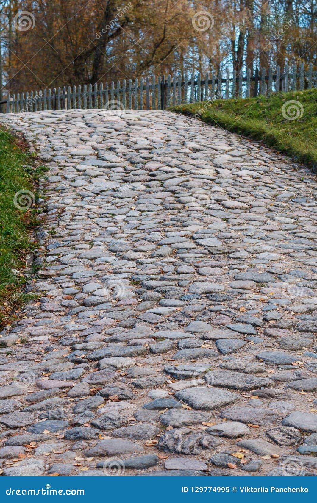 Stone Old Bridge Road Leading Up. Autumn. Selective Focus Stock Image ...
