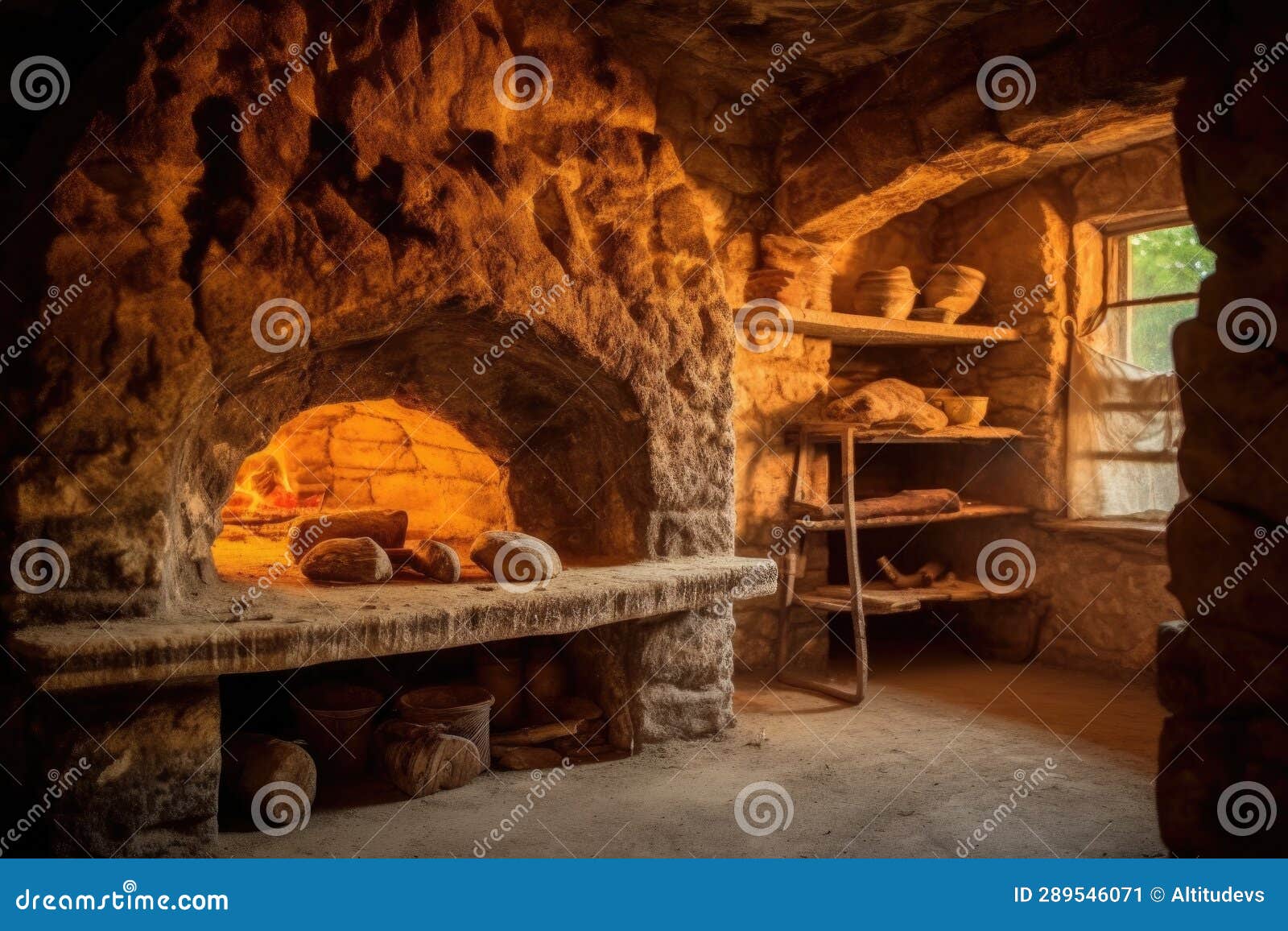 Stone Oven with Fire and Unbaked Dough Inside Stock Image - Image of ...