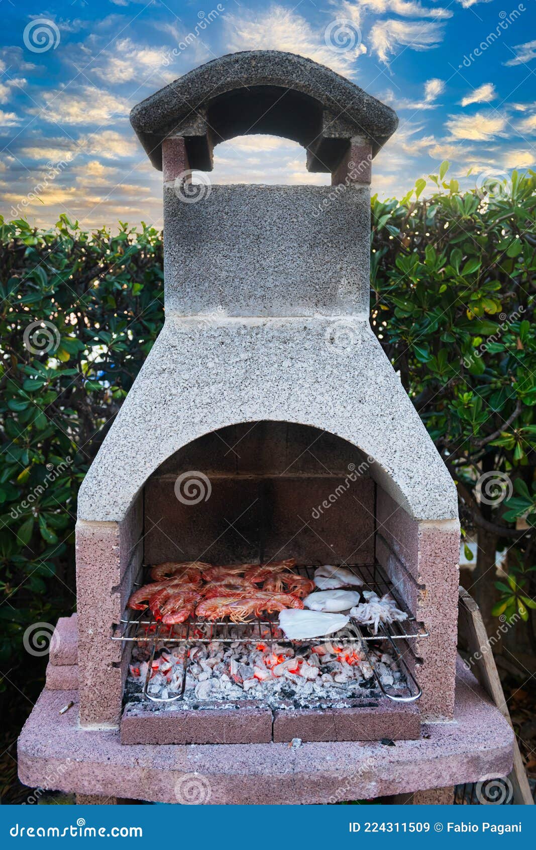 Stone Oven Outdoors Cooking Mixed Seafood Stock Image - Image of ...