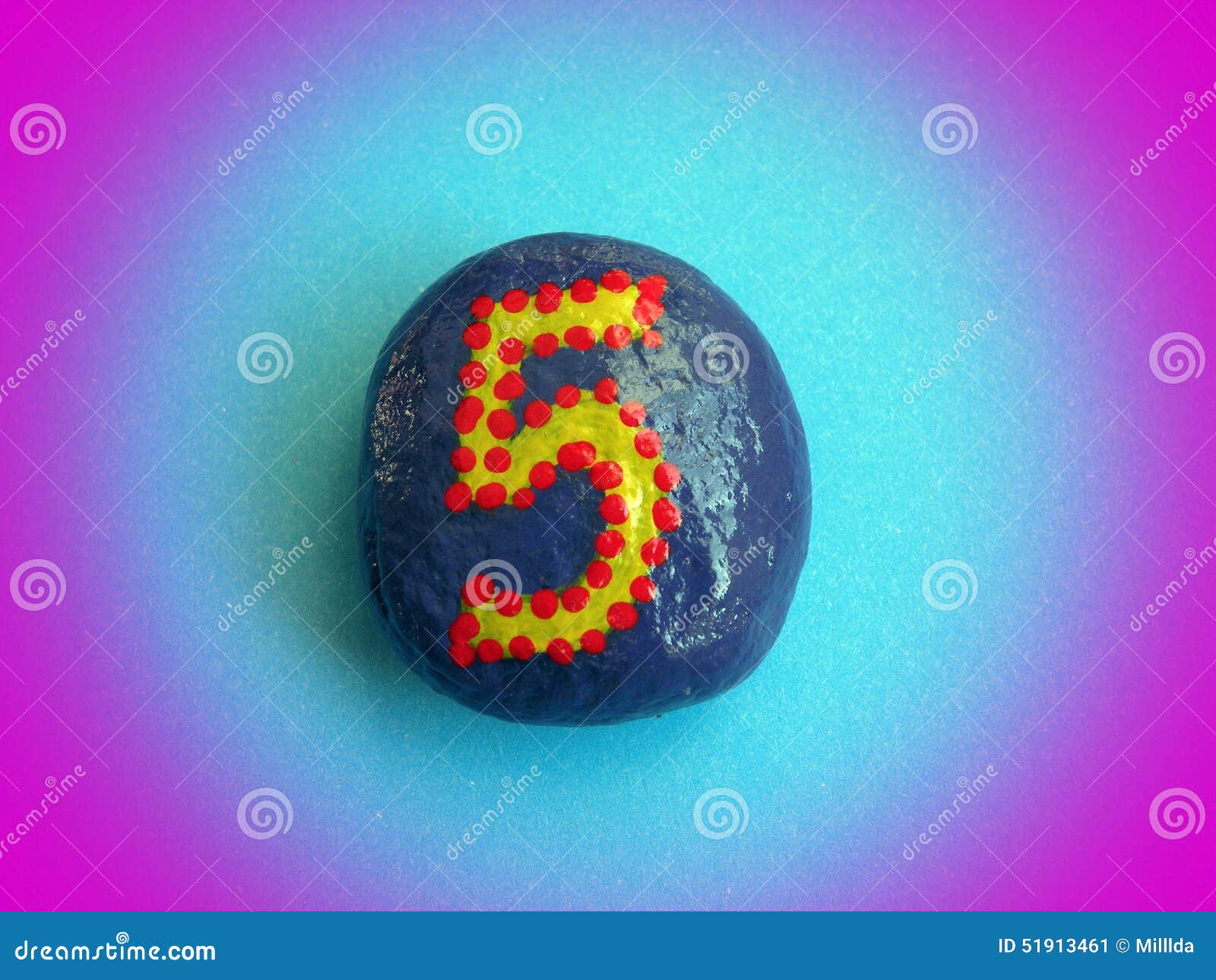 Stone with Painted Number Five Stock Image - Image of natural, blue ...