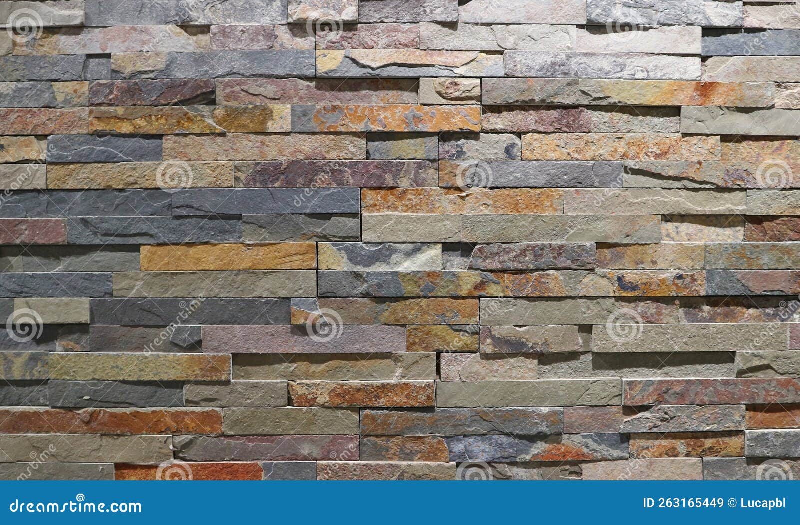 Stone Panel Wall Made of Striped Stacked Slabs of Natural Multicolor ...