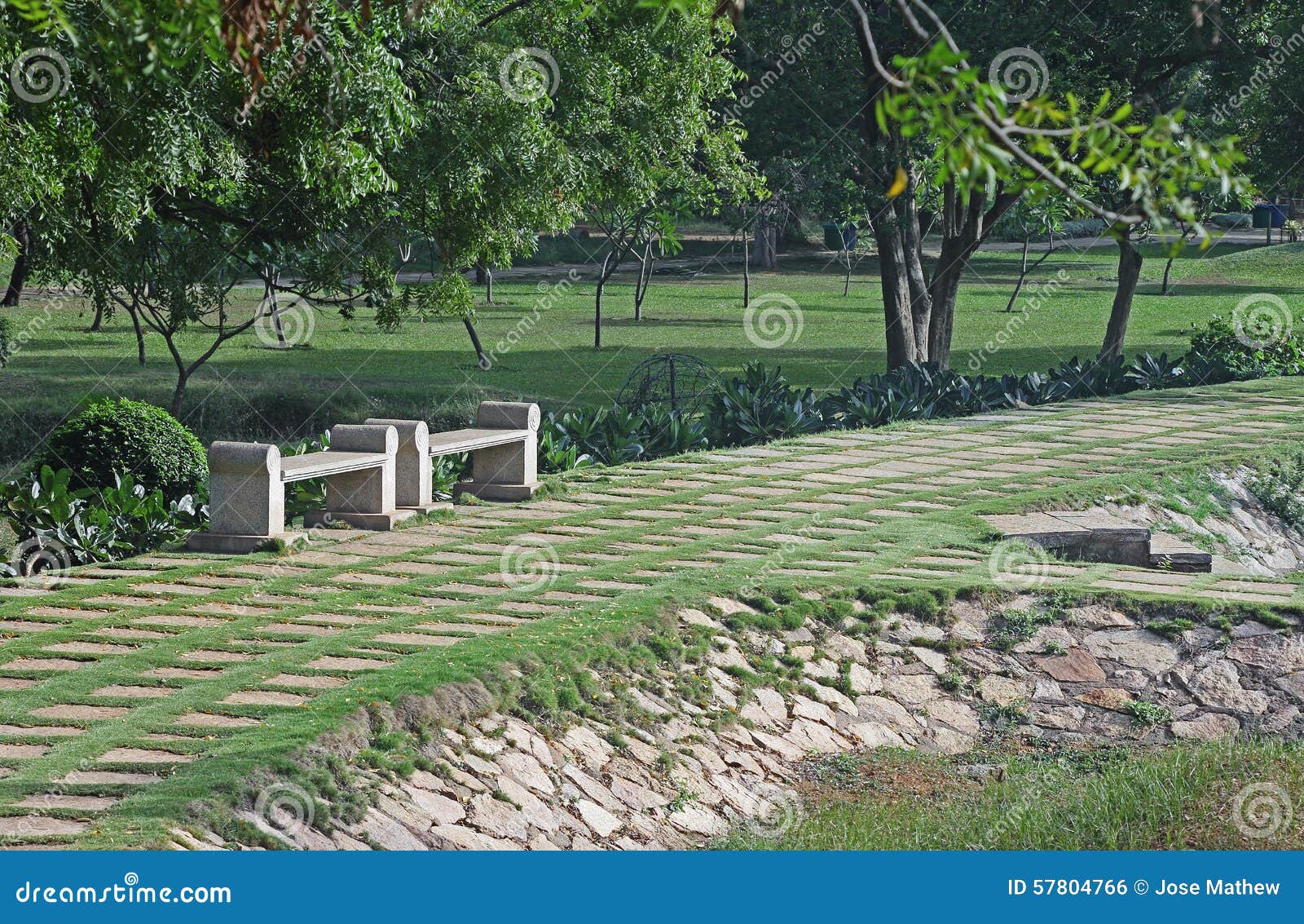 Stone Park Long Staircase With Short Platforms. Of Paved Granite Paving ...