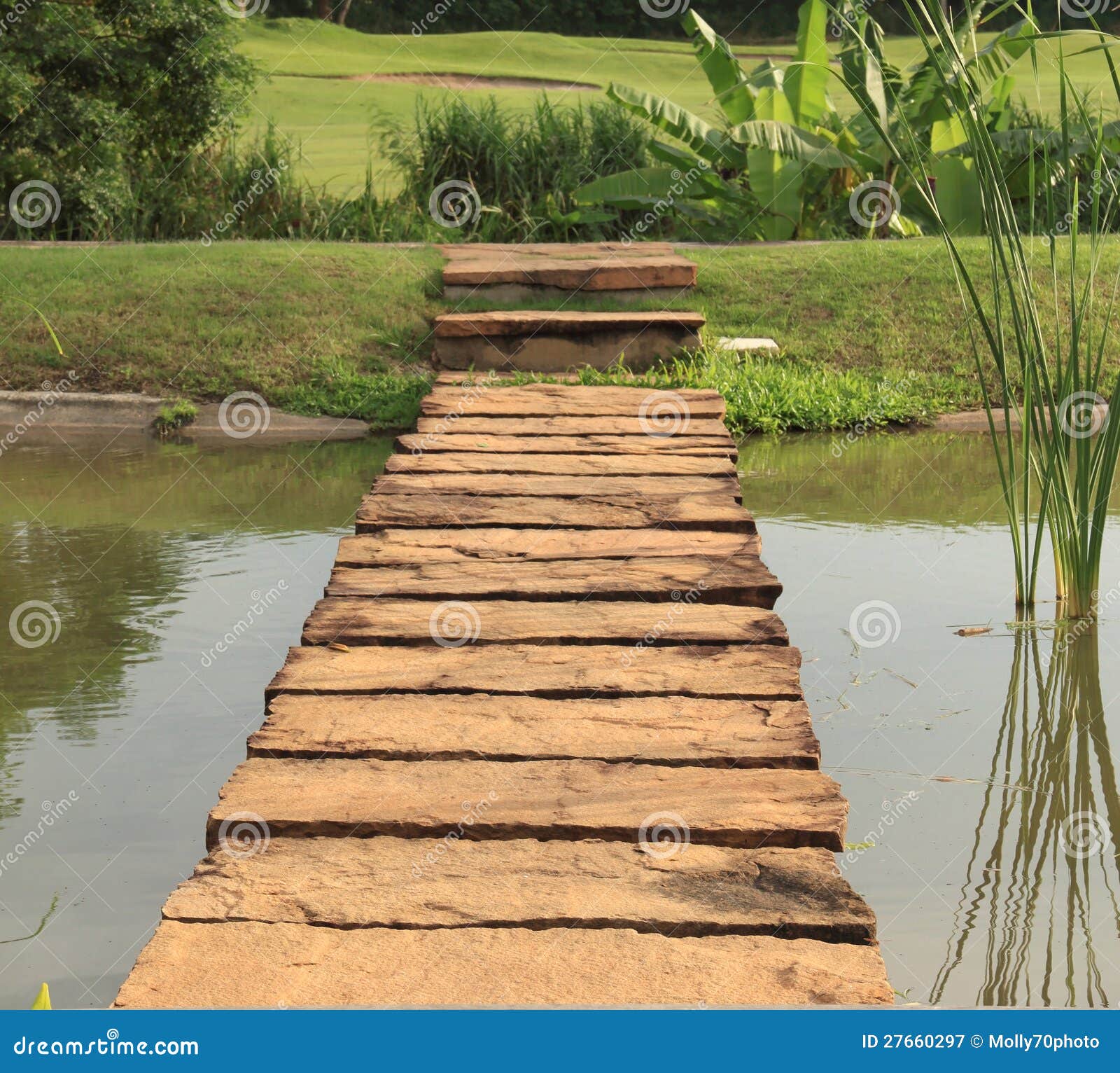 Stone path across pond stock image. Image of ornamental - 27660297