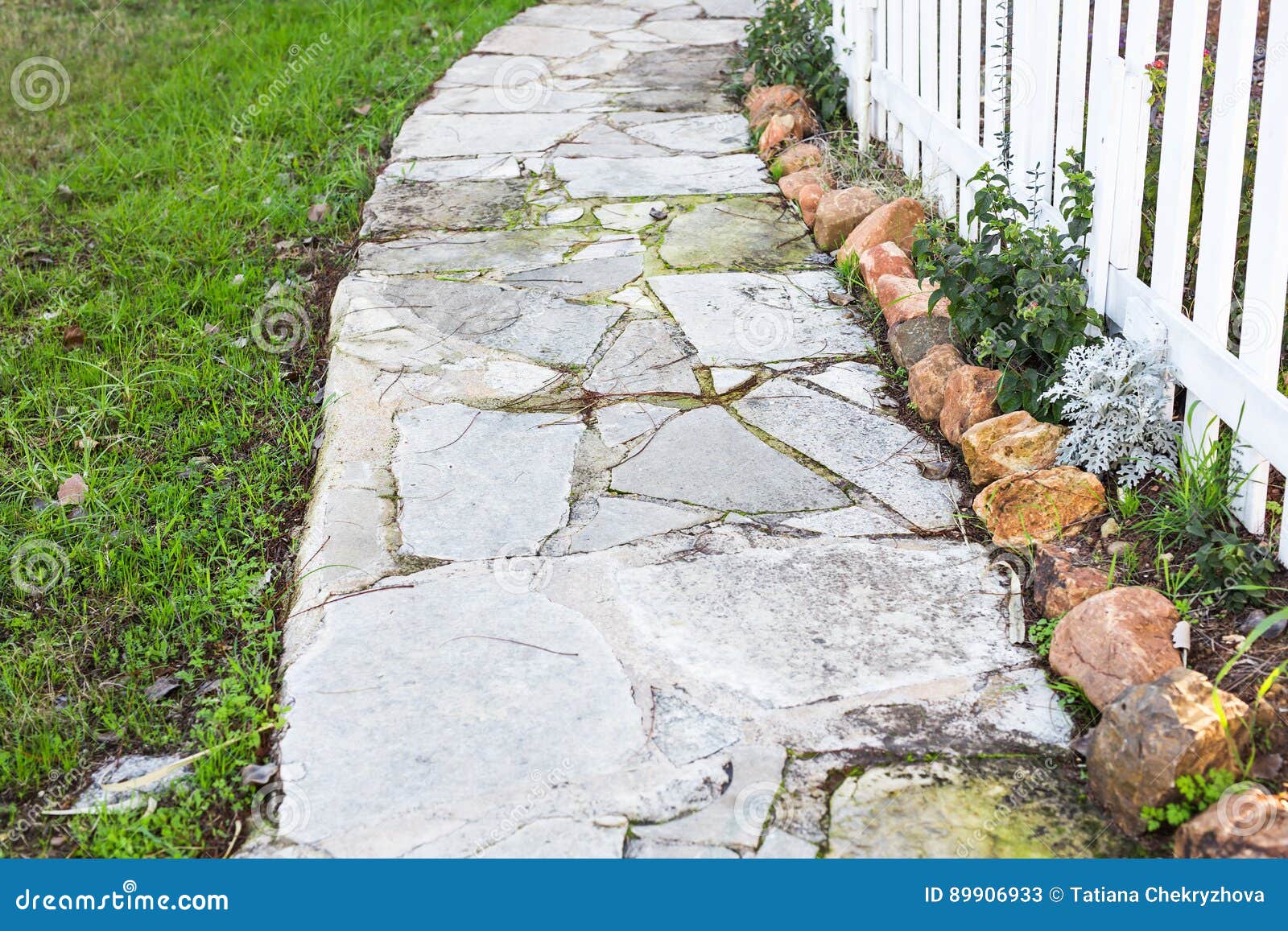 Stone path on green grass stock image. Image of meadow - 89906933
