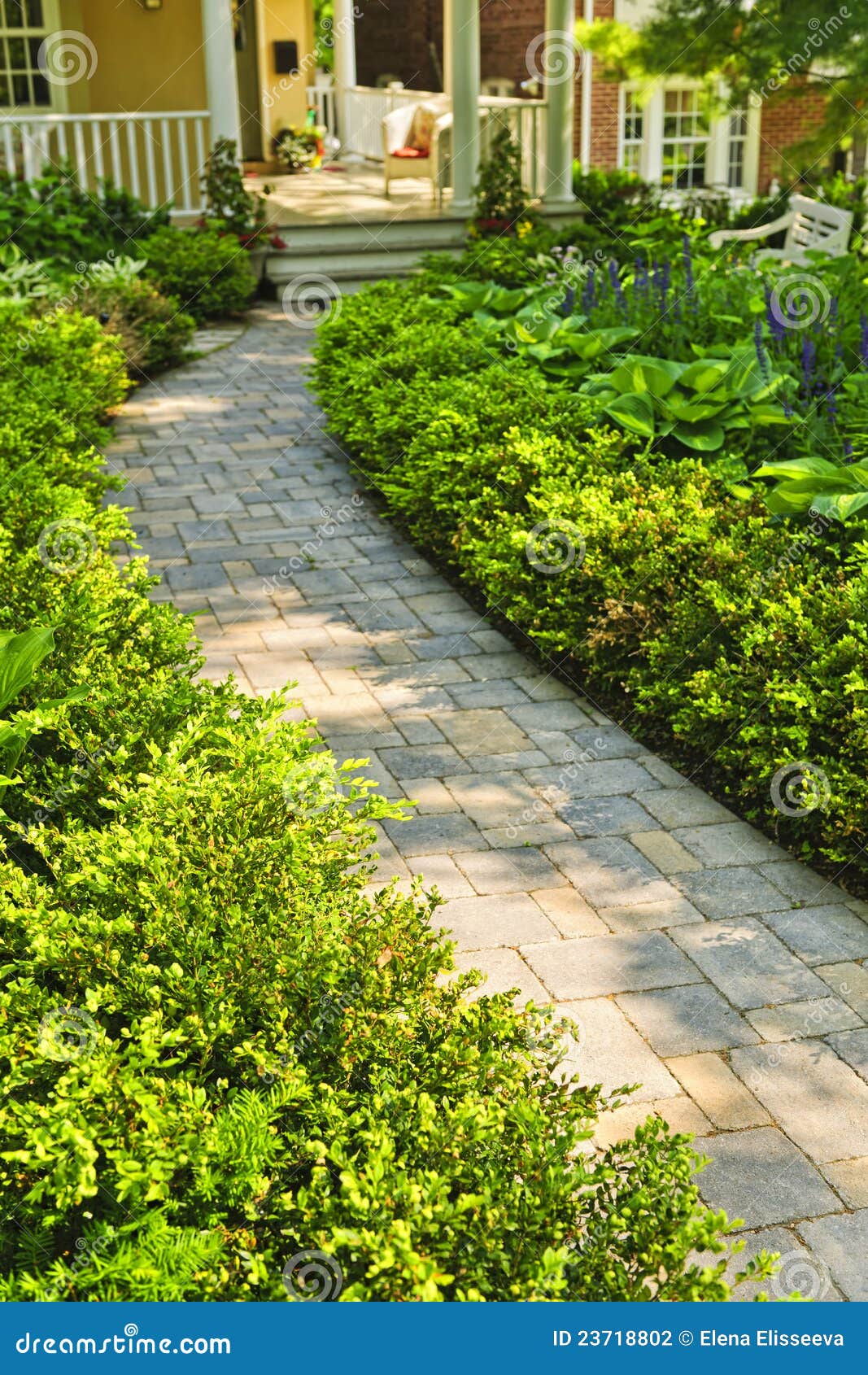 Stone Path in Landscaped Home Garden Stock Photo - Image of perennial ...