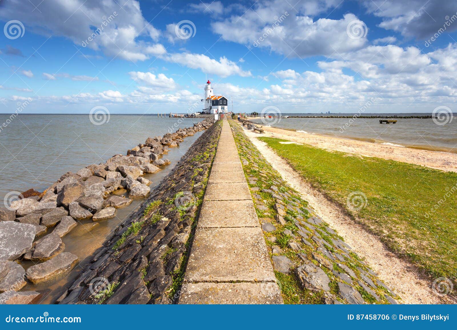 Stone Path Leading To the Lighthouse at Sunset Stock Photo - Image of ...