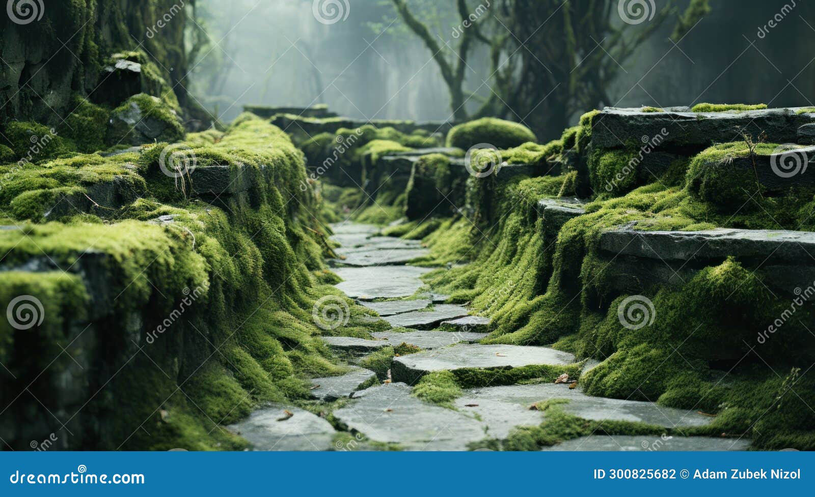 A Stone Path with Moss Growing on Rocks Stock Illustration ...