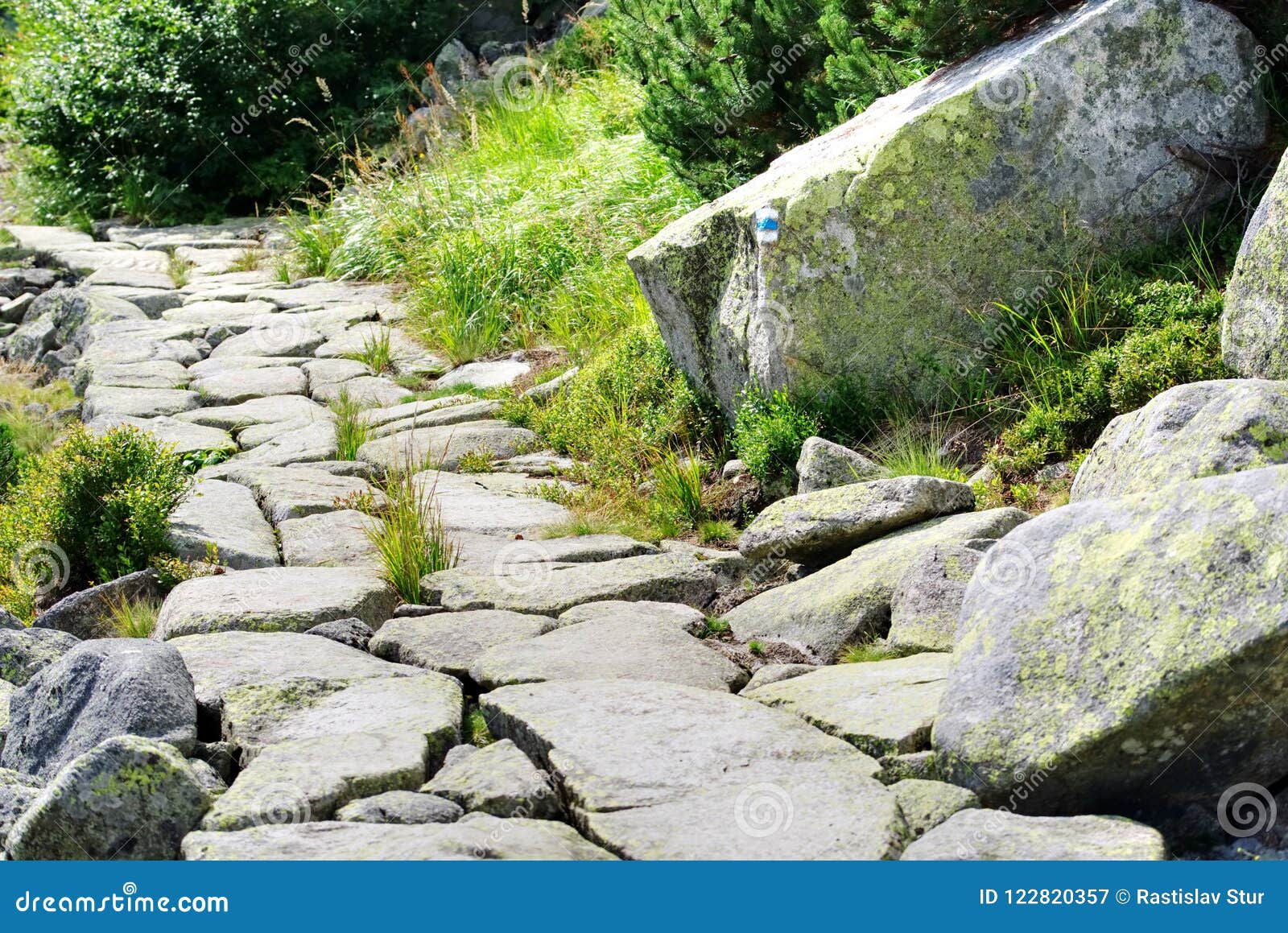 Blue mark on the path stock image. Image of stone, path - 122820357