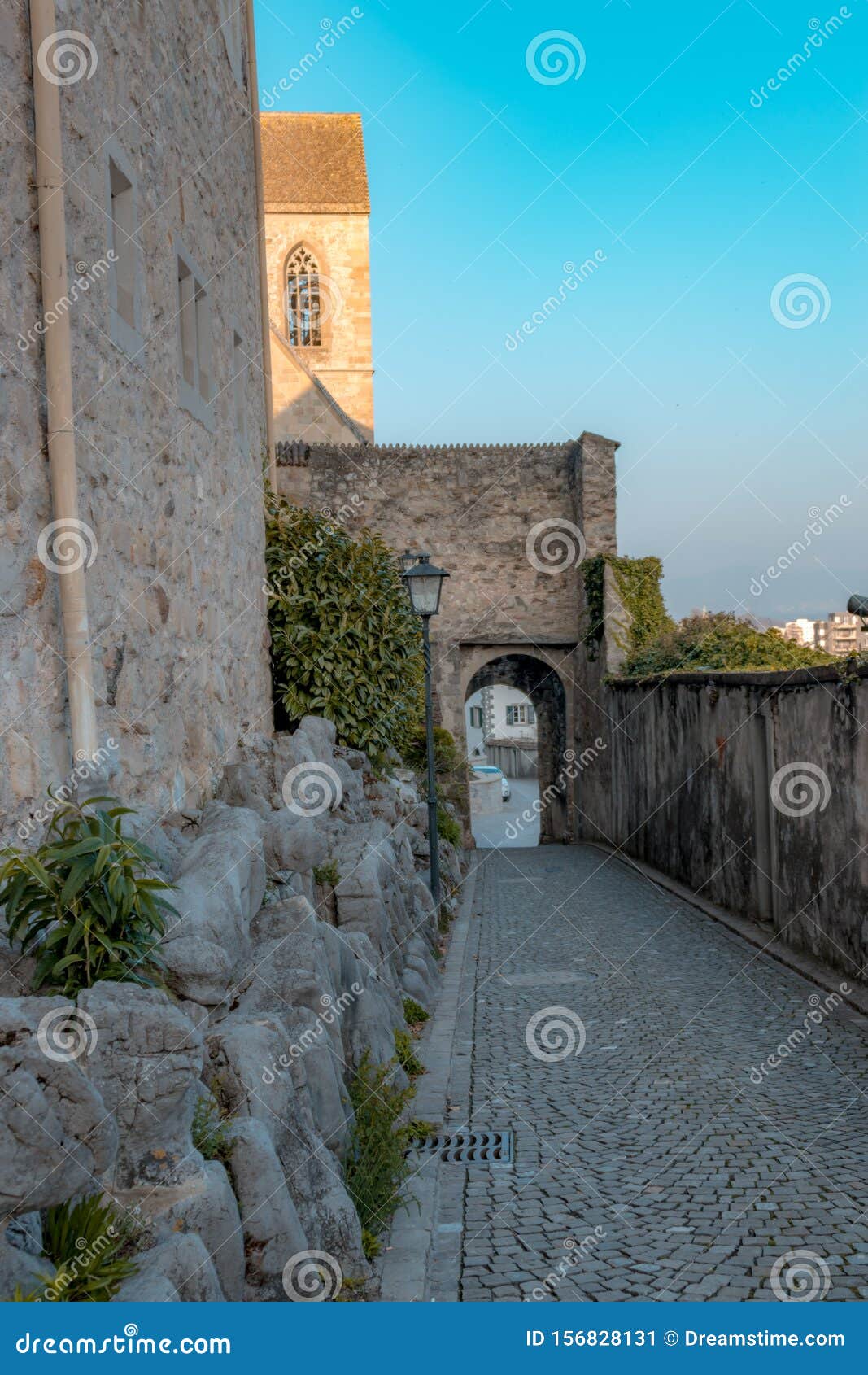Stone Path Next To a Church Stock Image - Image of arch, building ...