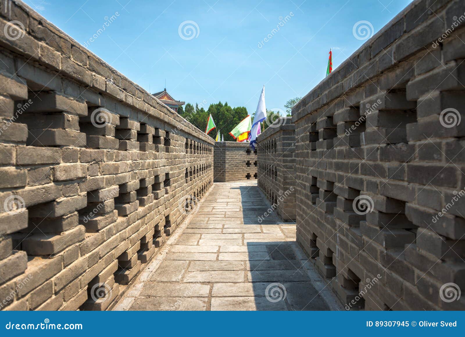 Stone Path Outdoors with Large Walls Stock Image - Image of brick ...