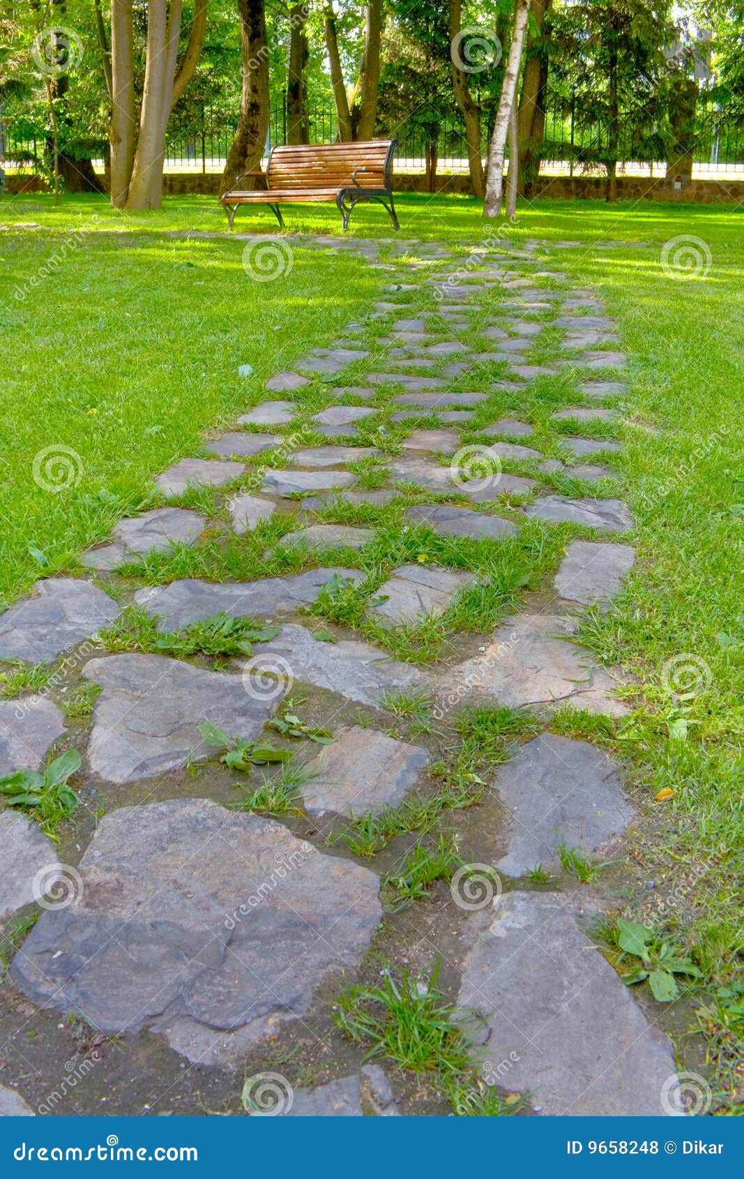 Stone Path in the Park, Going To a Bench. Stock Photo - Image of ...