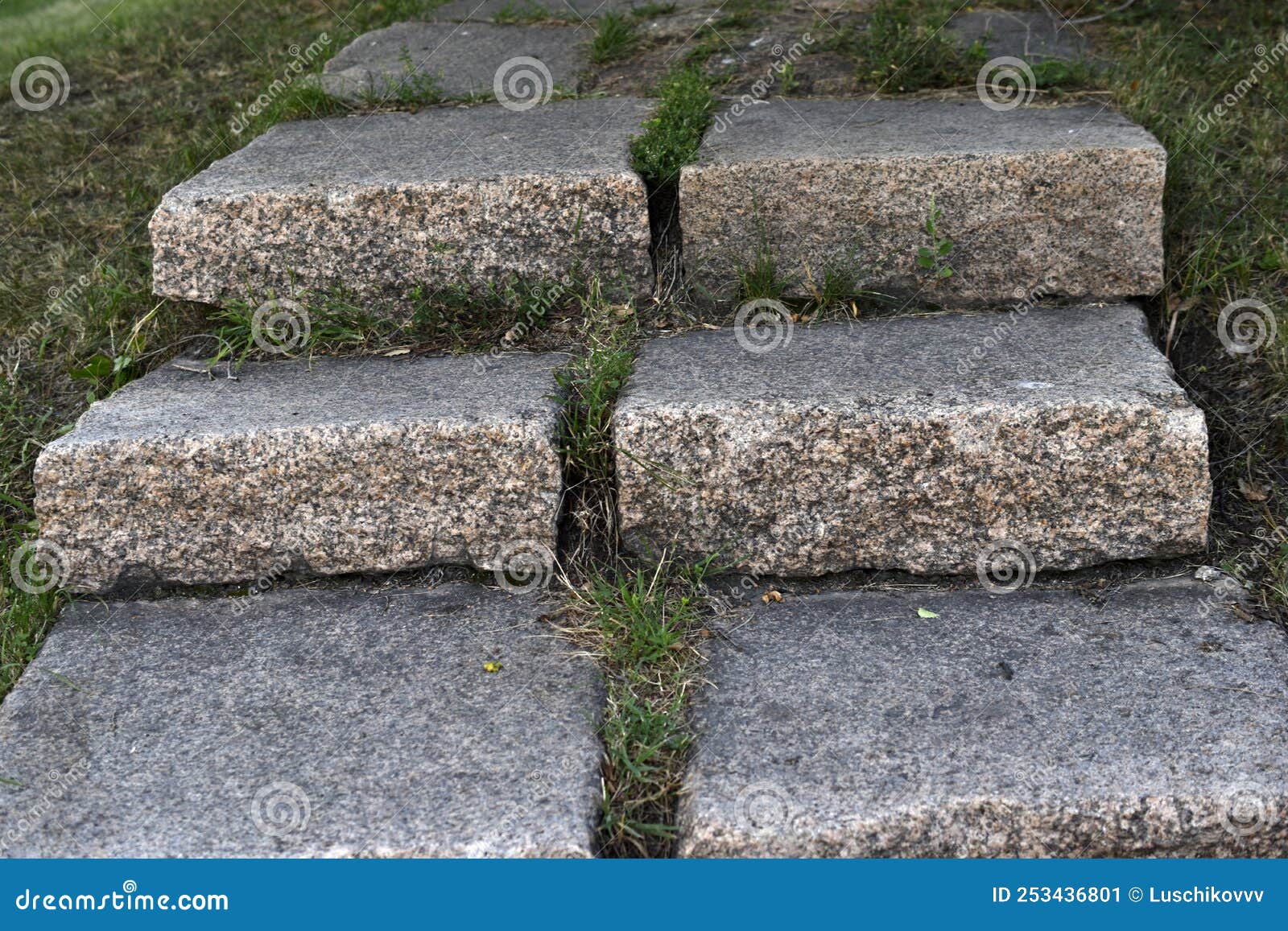 A Stone Path in the Park and a Granite Staircase with Steps. Stone ...
