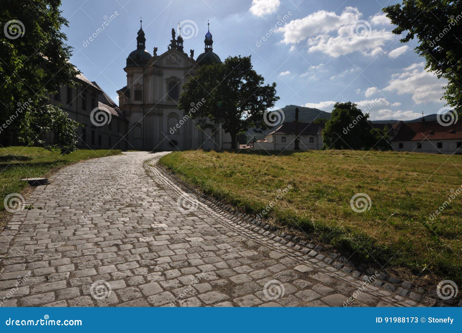 Stone Path To the Building with Monumental Tower Stock Image - Image of ...