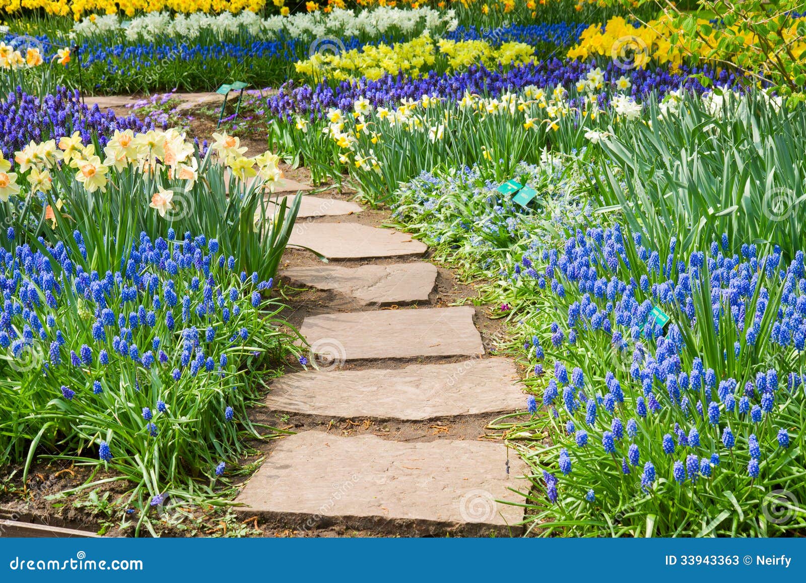 Stone Path Winding in a Garden Stock Image - Image of flowers, blossom ...