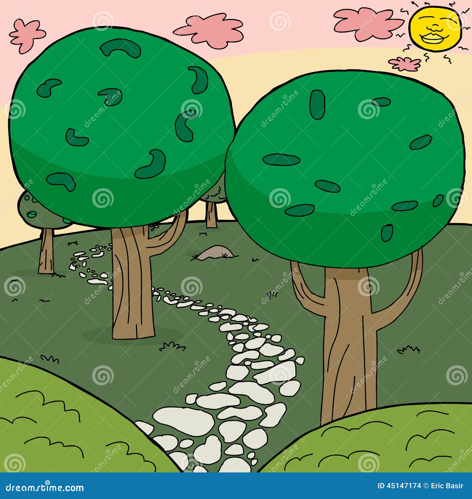 Stone Path in Woods stock vector. Illustration of green - 45147174