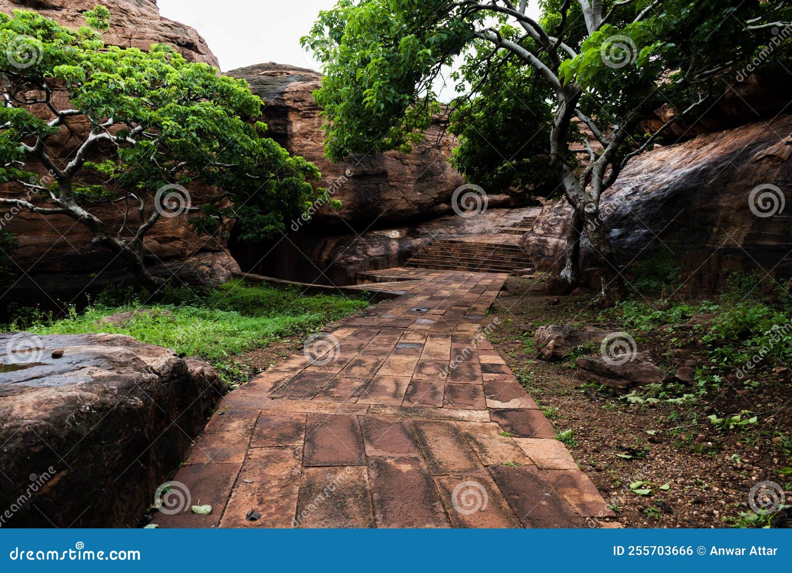 Stone Pathway Built between Hills Stock Photo - Image of park ...