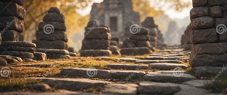 Stone Pathway Leading through Ancient Temple Ruins. Stock Image - Image ...