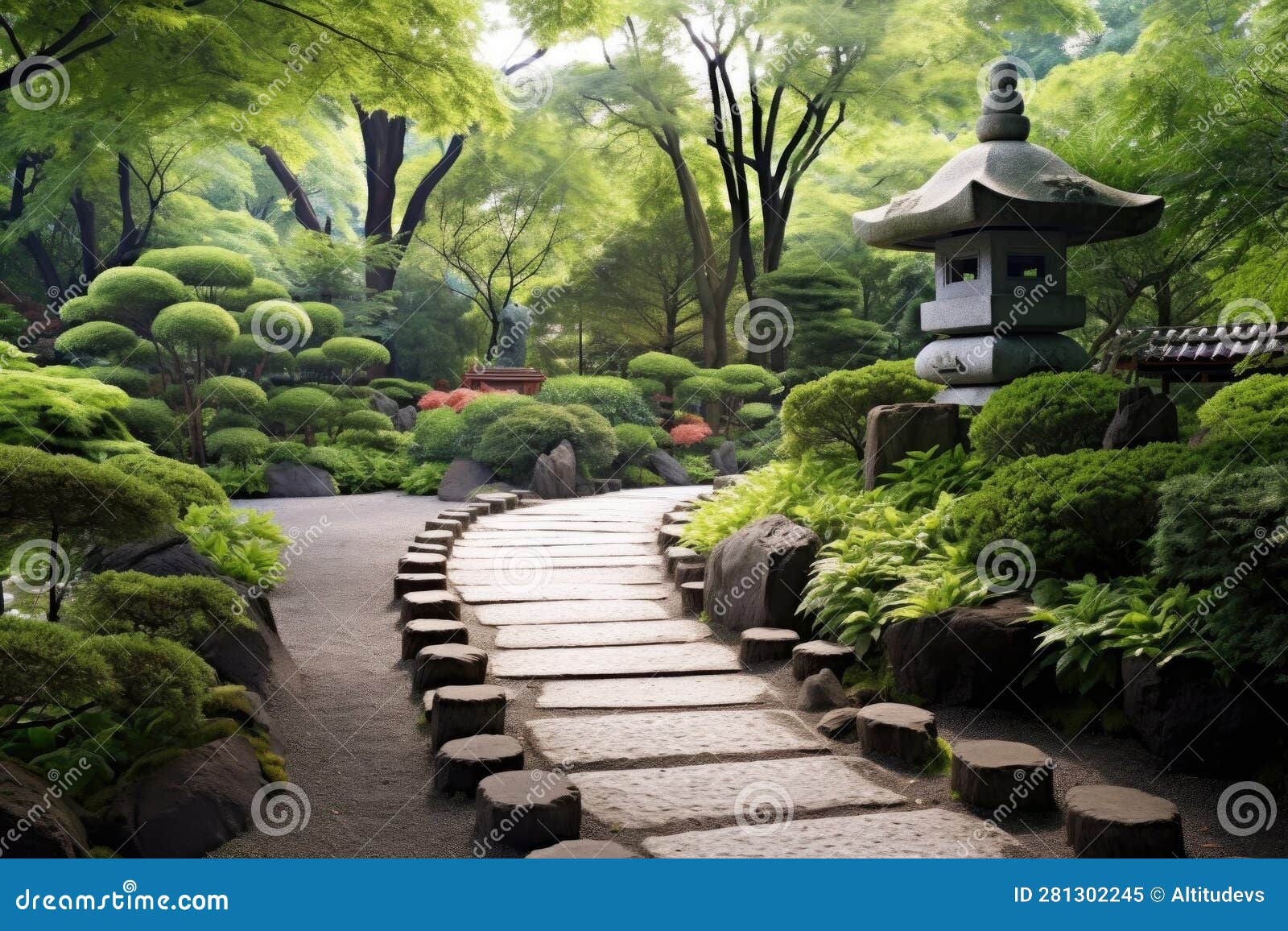 Stone Pathway Leading To a Serene Zen Garden Stock Illustration ...