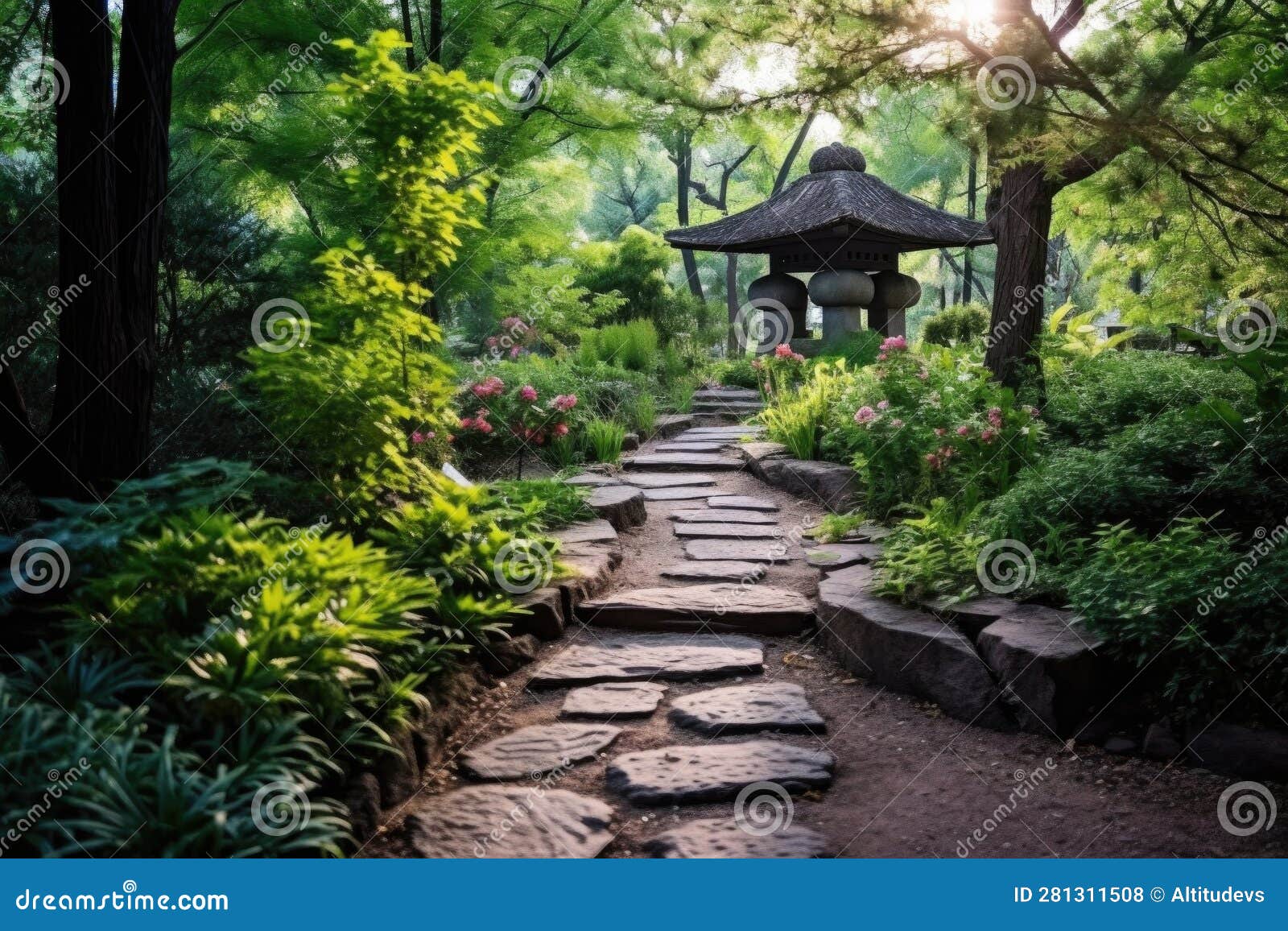 Stone Pathway Leading To a Serene Zen Garden Stock Illustration ...