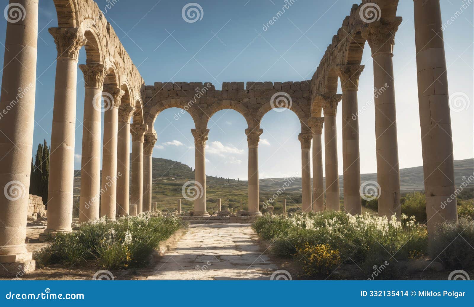 A Stone Pathway Runs through the Ruins of an Ancient Roman Structure in ...