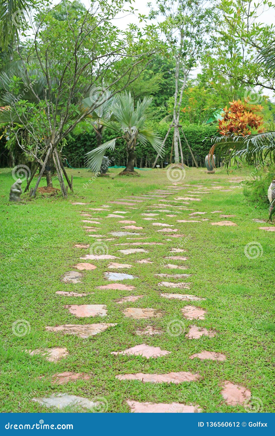 Stone Pathway in the Summer Green with Grass Around Stock Photo - Image ...