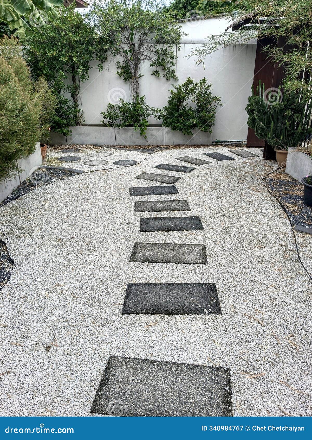 Stone Pathways To White Wall. Stock Image - Image of flooring, asphalt ...