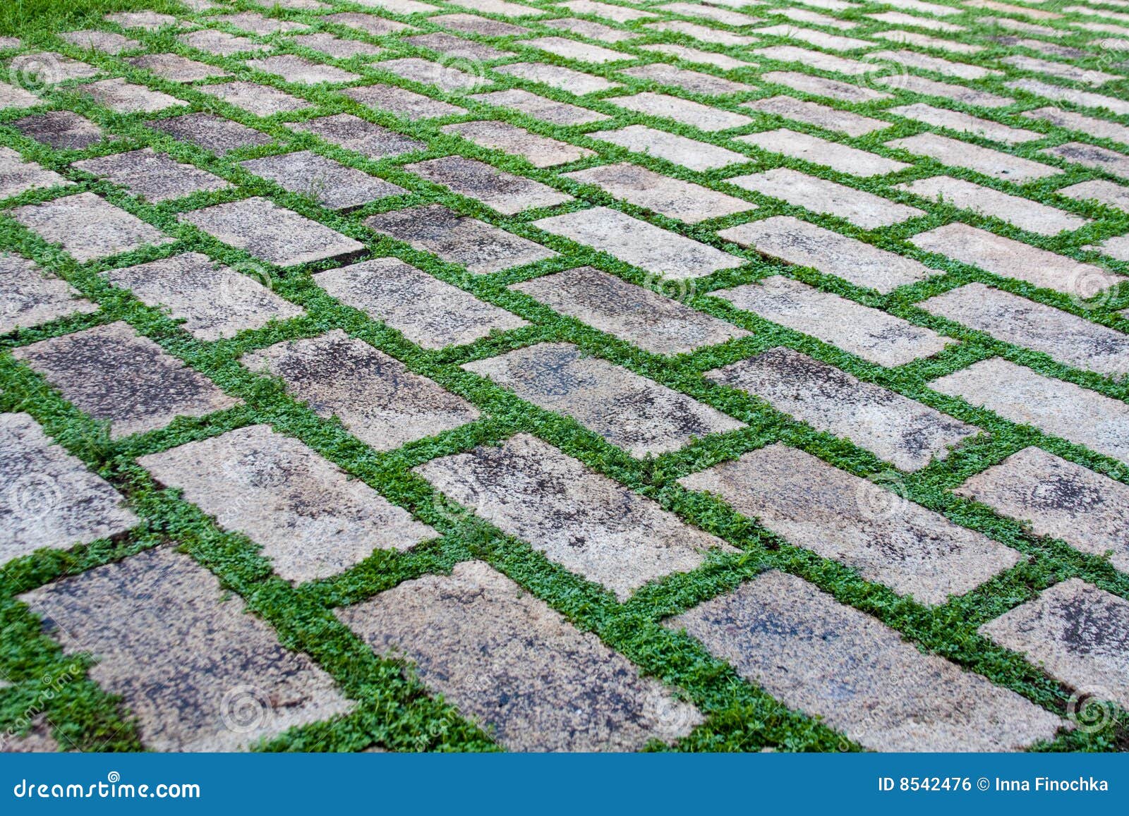 Stone Pavement With Grass Texture. Top View On Cobblestone Street ...