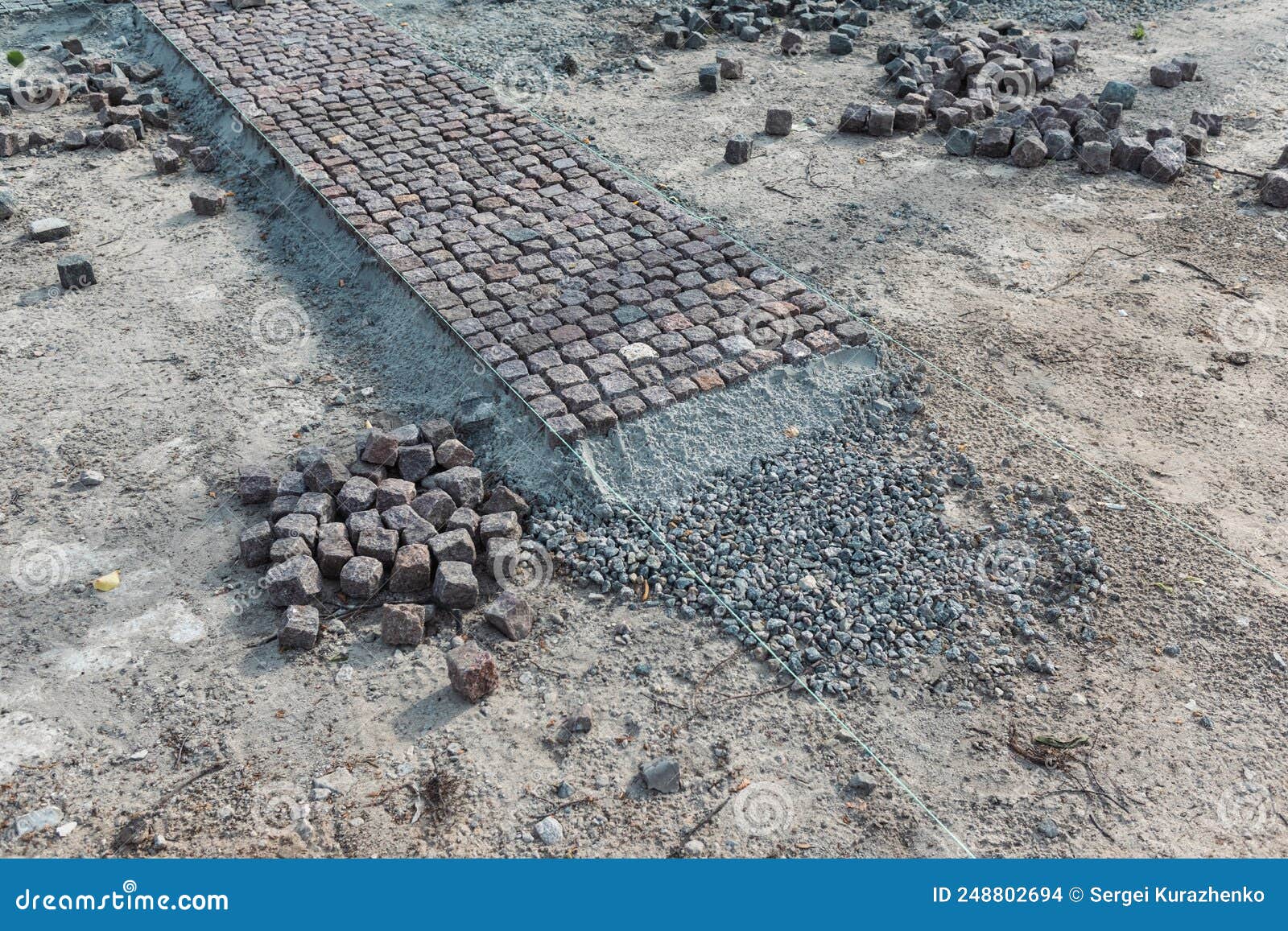 Stone Pavement, Construction Worker Laying Cobblestone Rocks on Sand ...