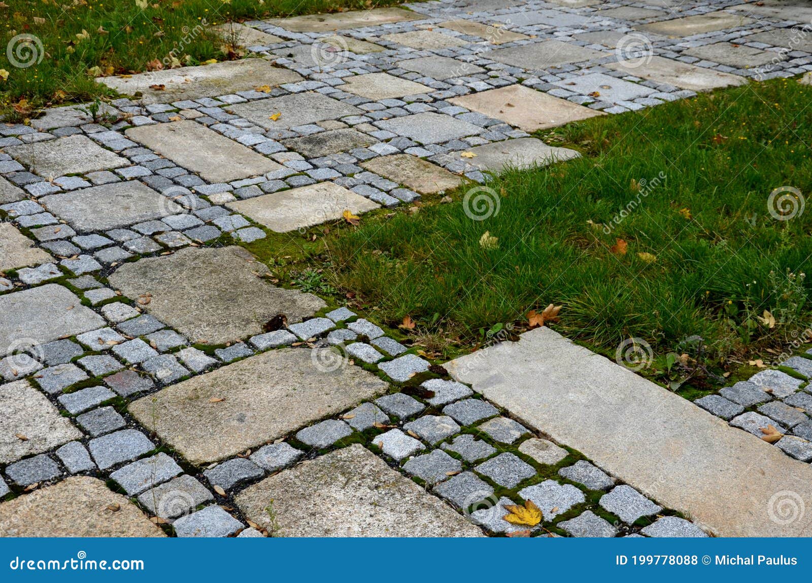 Stone Paving with a Geomentric Pattern, a Large Rectangular Tile Lined ...