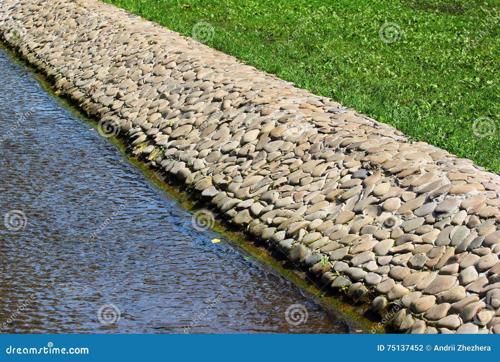 Stone Pebbles Embankment of a Rivulet Stock Photo - Image of lawn ...