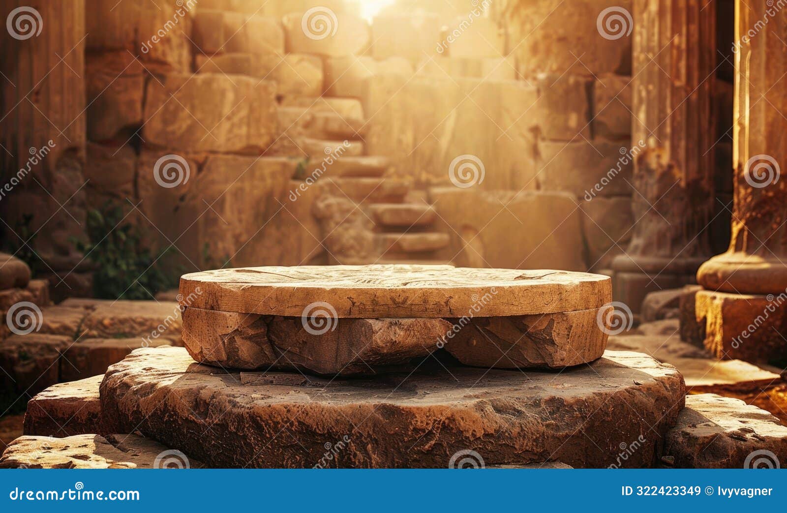 Stone Pedestal with Textured Surface, Ancient Ruins Backdrop Stock ...