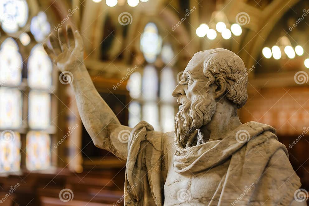 Stone Philosopher with One Hand Raised in a Lecture Hall Stock Image ...