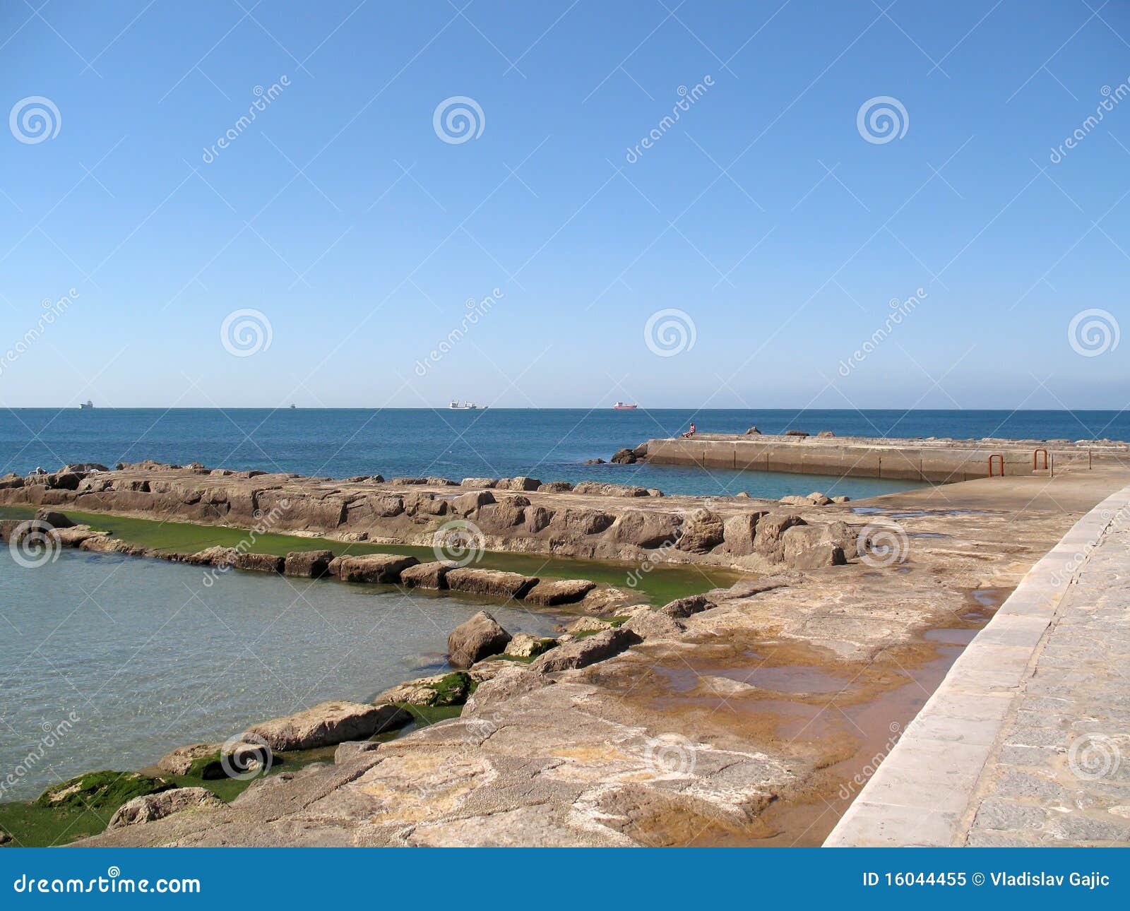 Stone pier stock image. Image of sand, water, empty, lisbon - 16044455